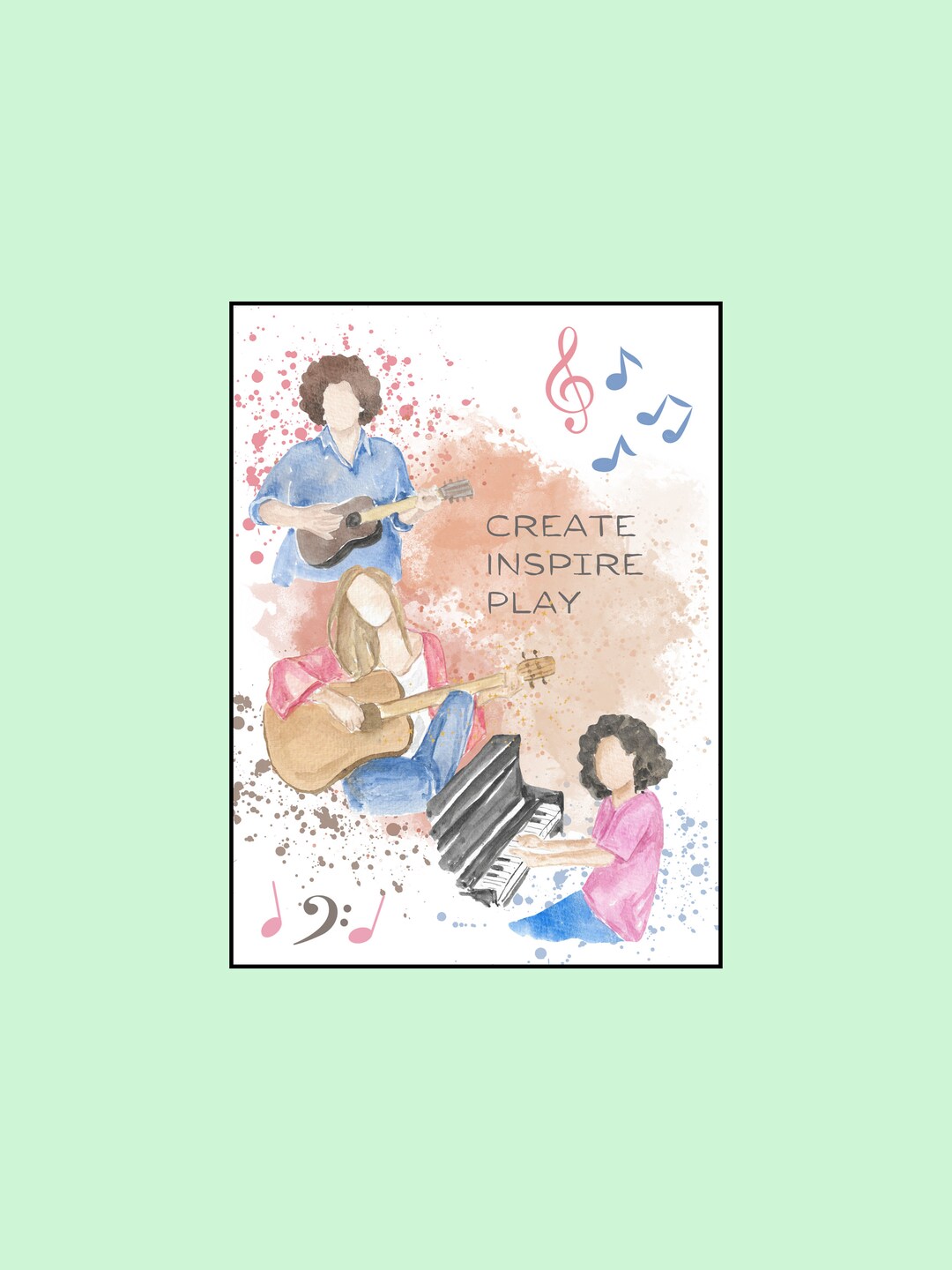 Create Inspire Play Music Poster - Musical Notes - Piano - Guitar ...