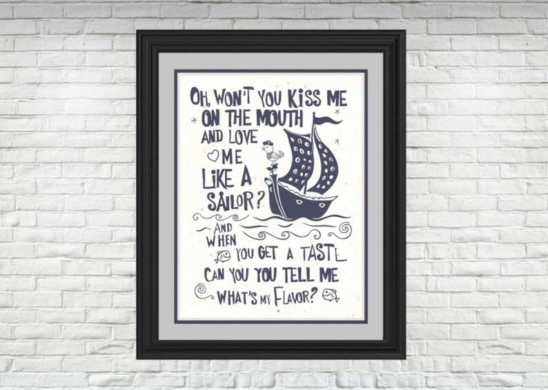 Sailor Song Lyrics Inspired Typography Digital Art Print - 8x10 & 11x14 ...