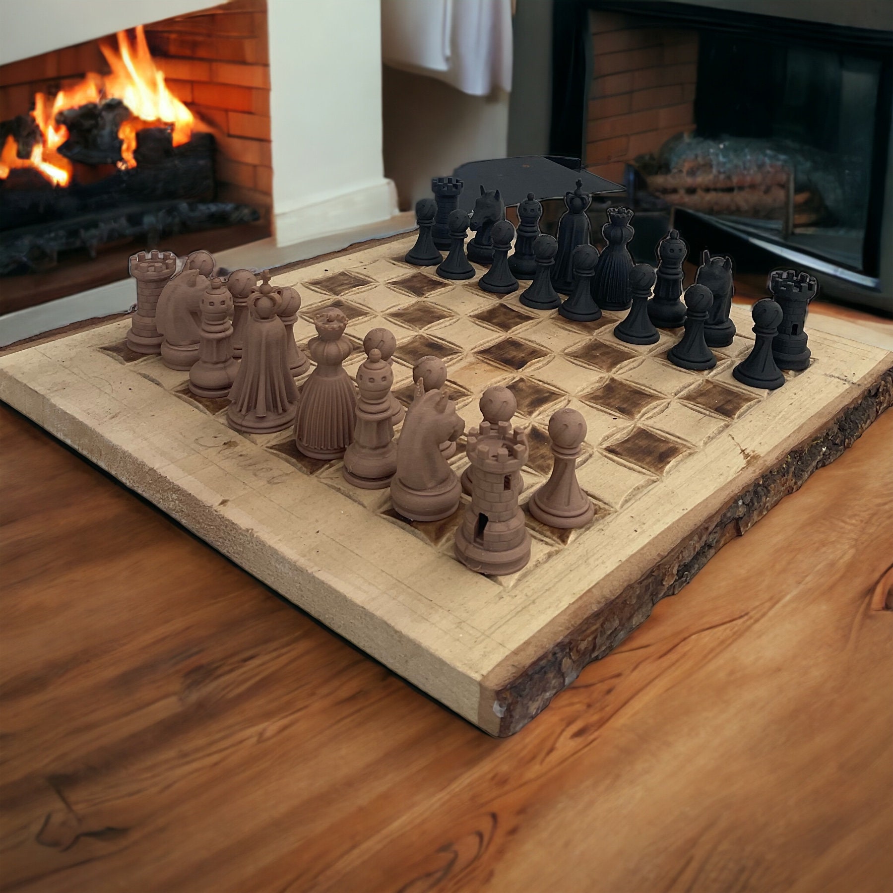 3d Printed Chess Set Pieces Wood Filament - Etsy