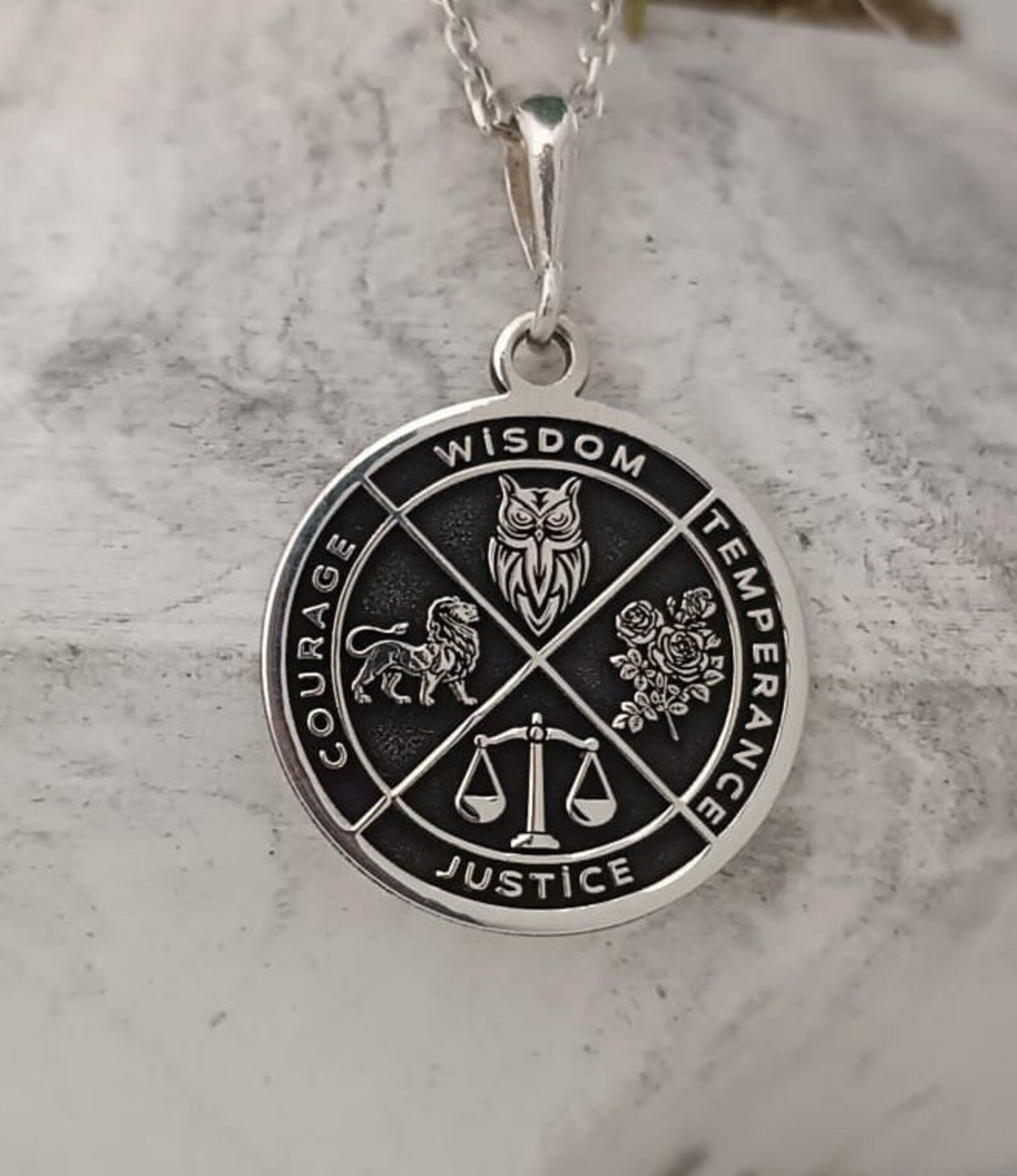 Wisdom, Justice, Temperance, Moderation, Virtues Necklace, Virtues ...