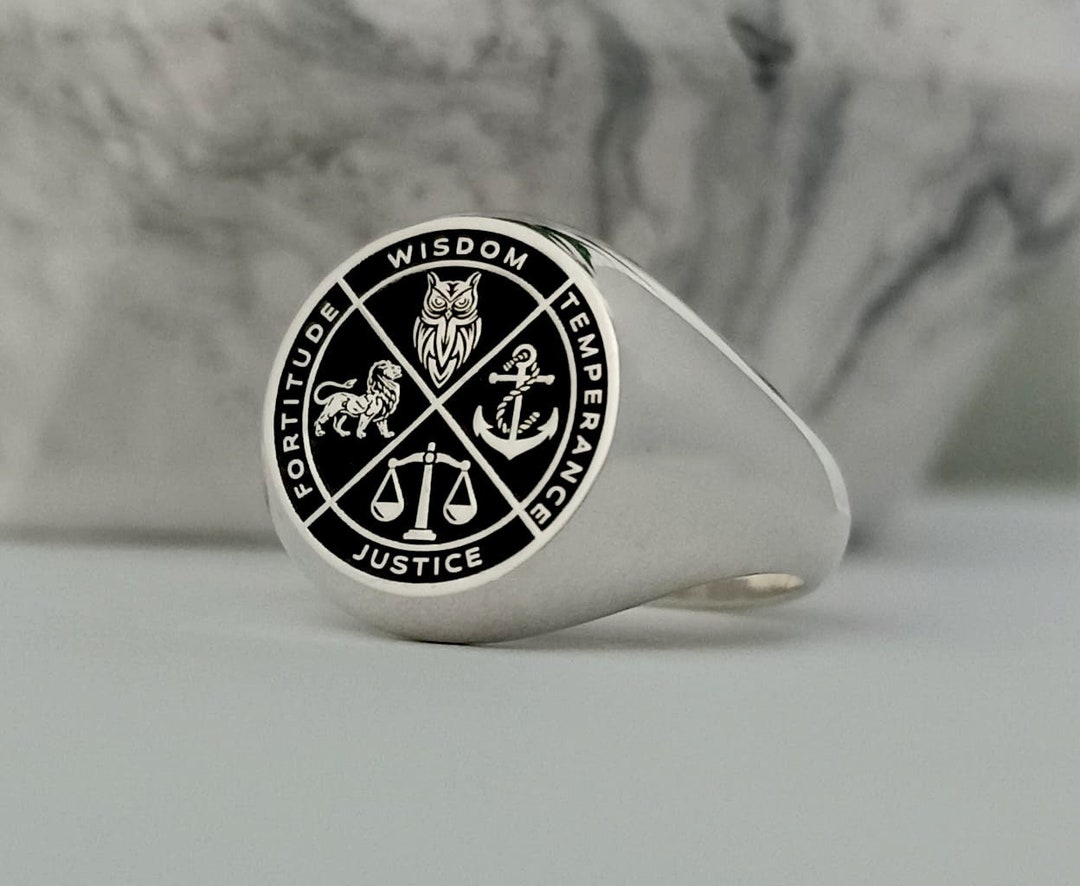 Sterling Silver Stoic Virtues Ring, Handmade Wisdom Ring - Etsy