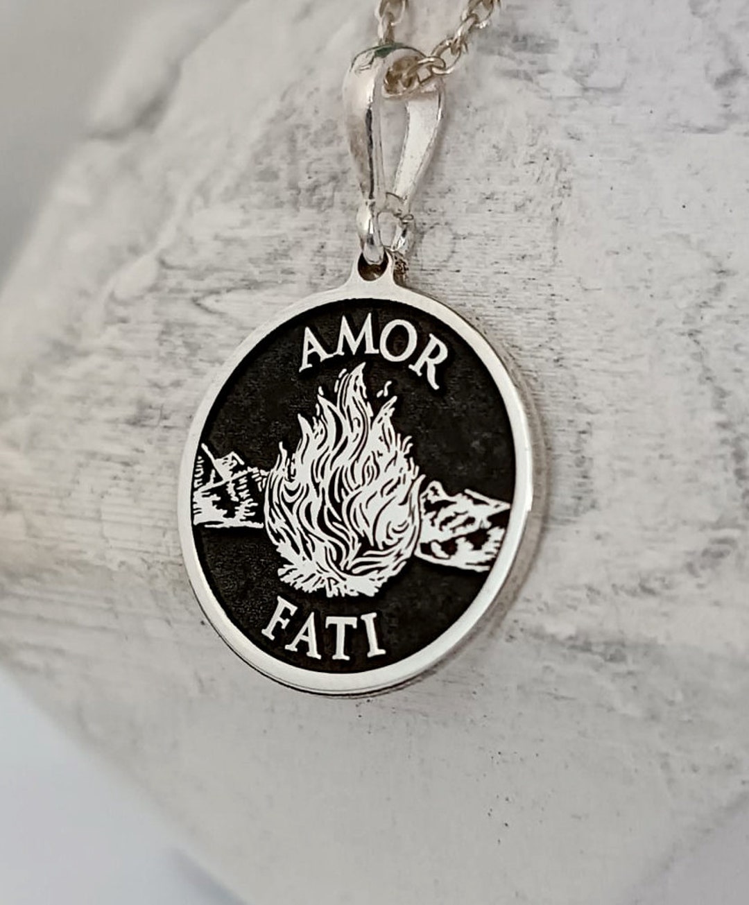 Amor Fati Sterling Silver Charm Necklace, Love of Fate - Etsy