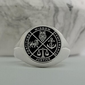 Sterling Silver Stoic Virtues Ring, Handmade Wisdom Ring - Etsy