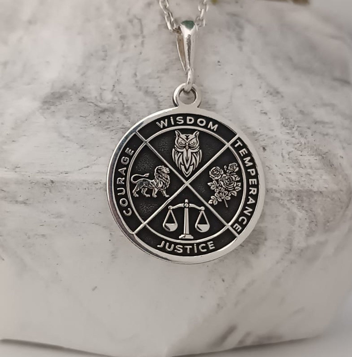 Sterling Silver Virtues Necklace, Stoic Medallion, Special Design - Etsy