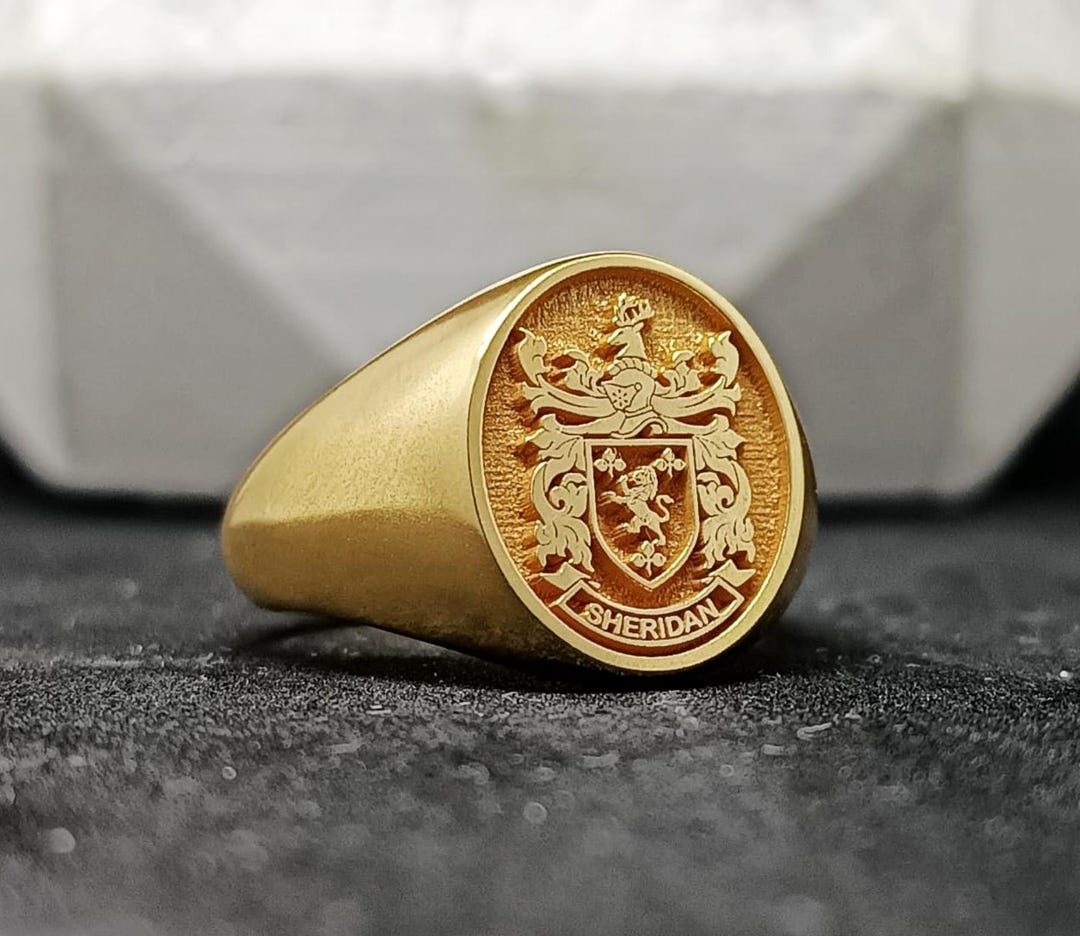 14K Gold Custom Family Crest Signet Ring/ Sterling Silver or Gold ...