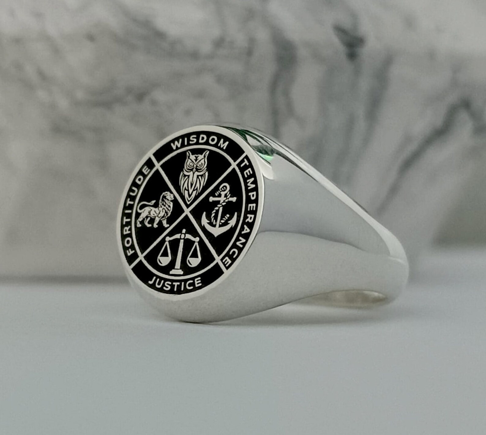 Sterling Silver Stoic Virtues Ring, Handmade Wisdom Ring - Etsy
