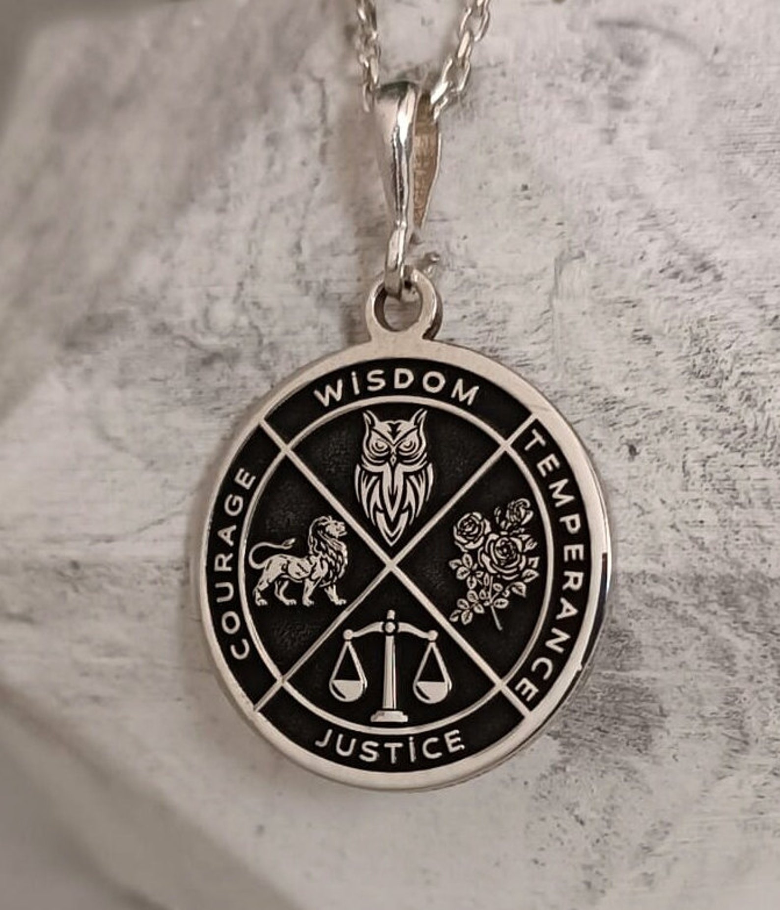 Wisdom, Justice, Temperance, Moderation, Virtues Necklace, Virtues ...