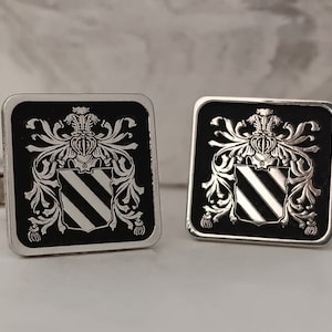 Engraved Sterling Silver Family Crest Cufflinks, Personalized Coat of ...