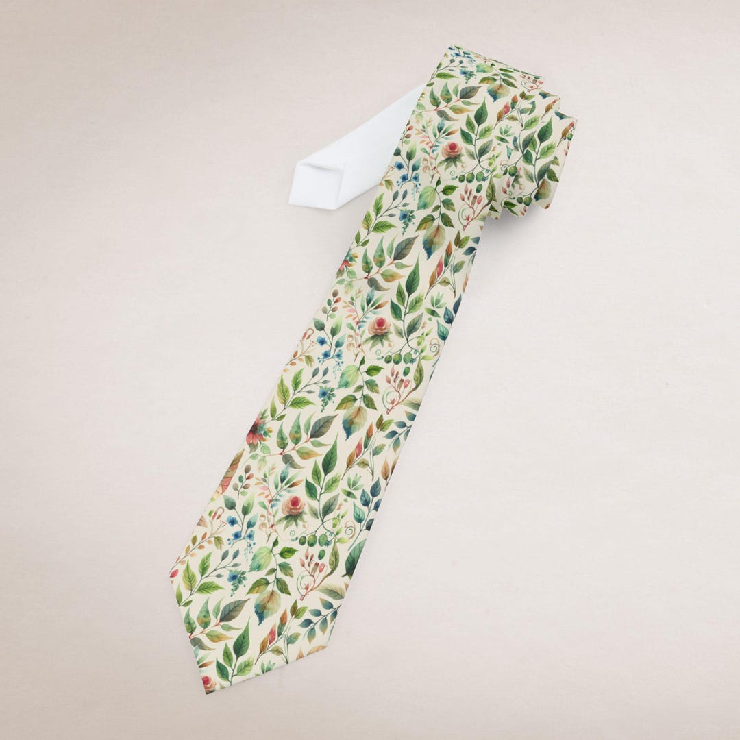 Watercolor Floral Necktie, Botanical Leaves Tie, Nature Flower Garden ...