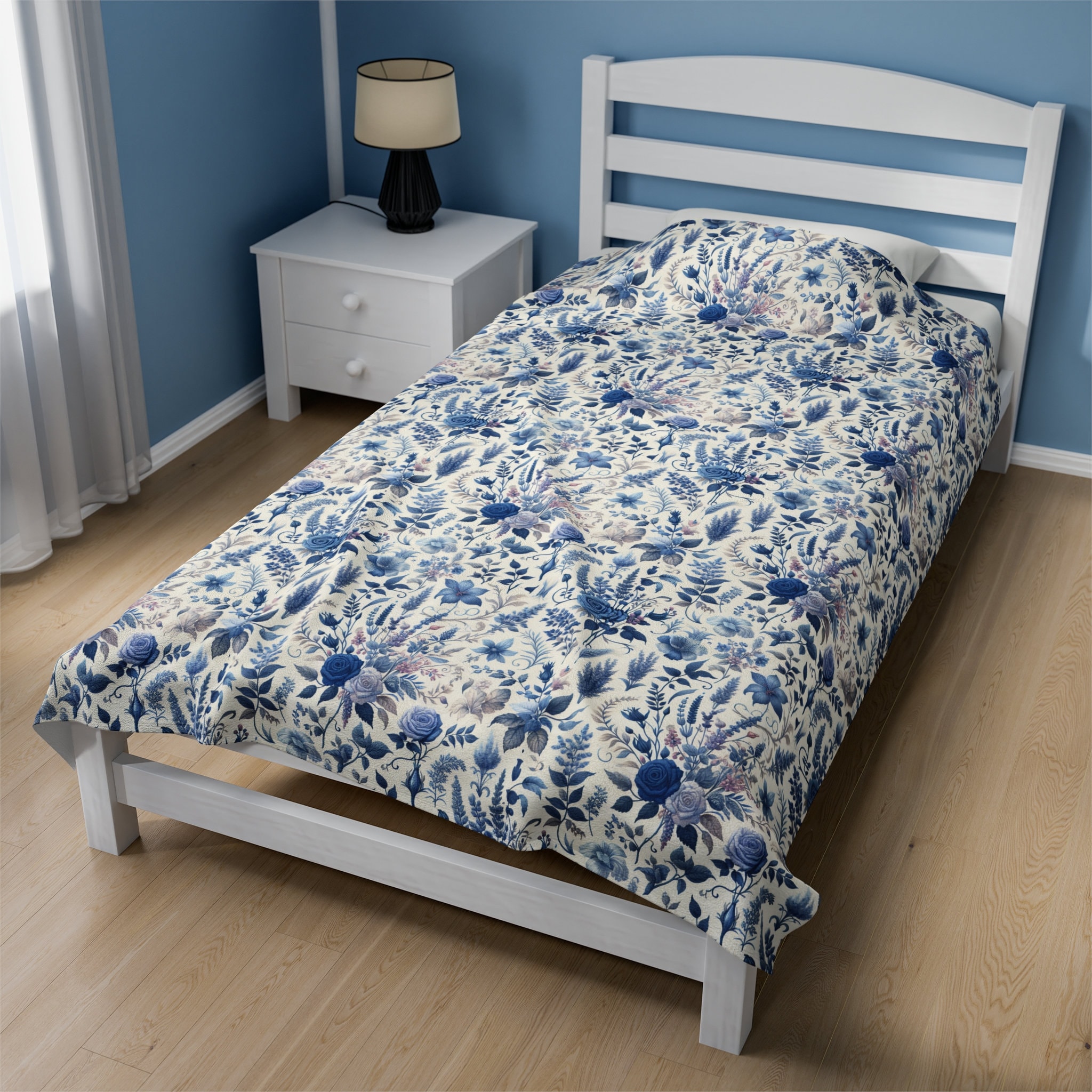 Country Flowers Blanket, Blue Floral Blanket, Floral Throw Blanket ...
