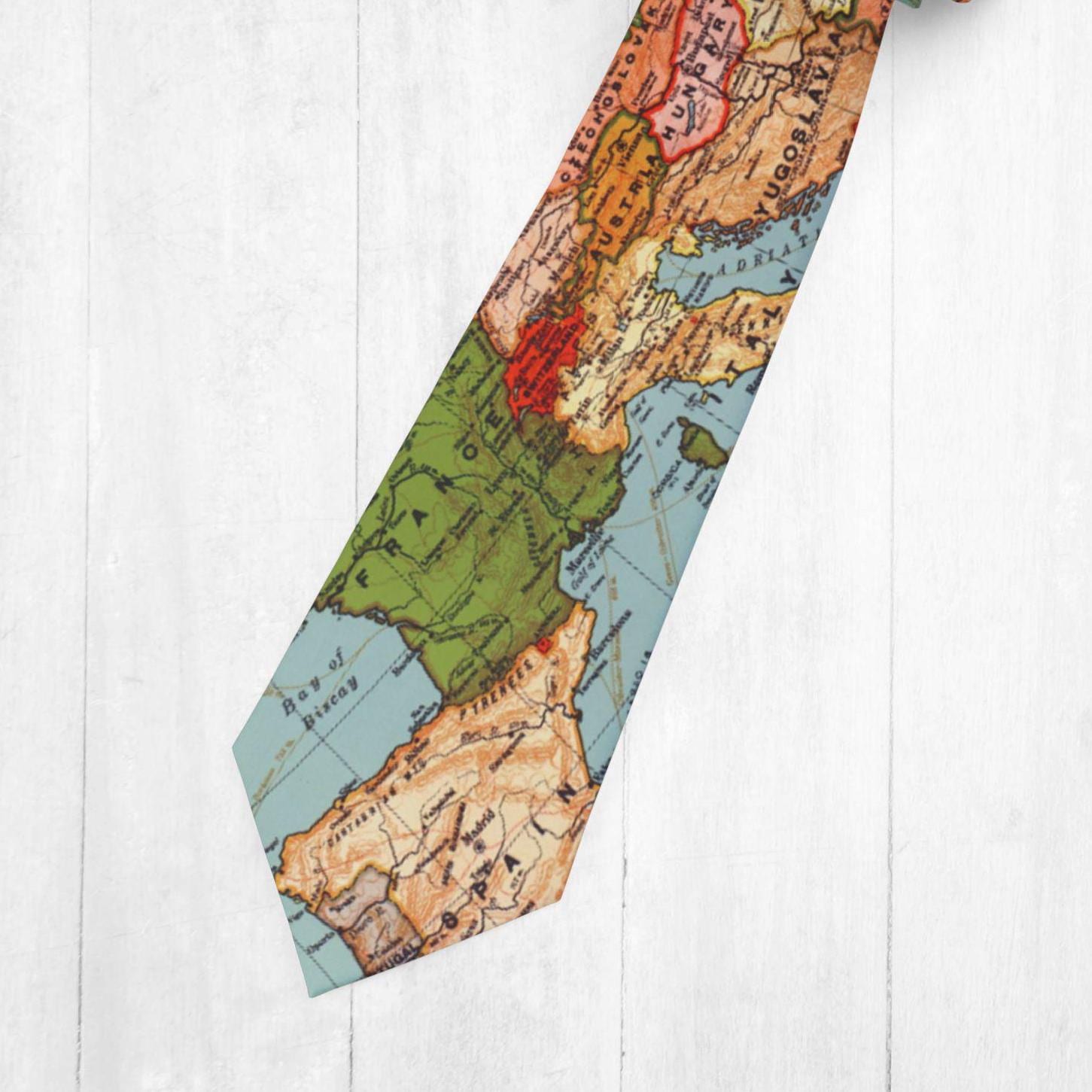 World Map Tie, Geography Tie Gift for History Teacher, Vintage Map of ...