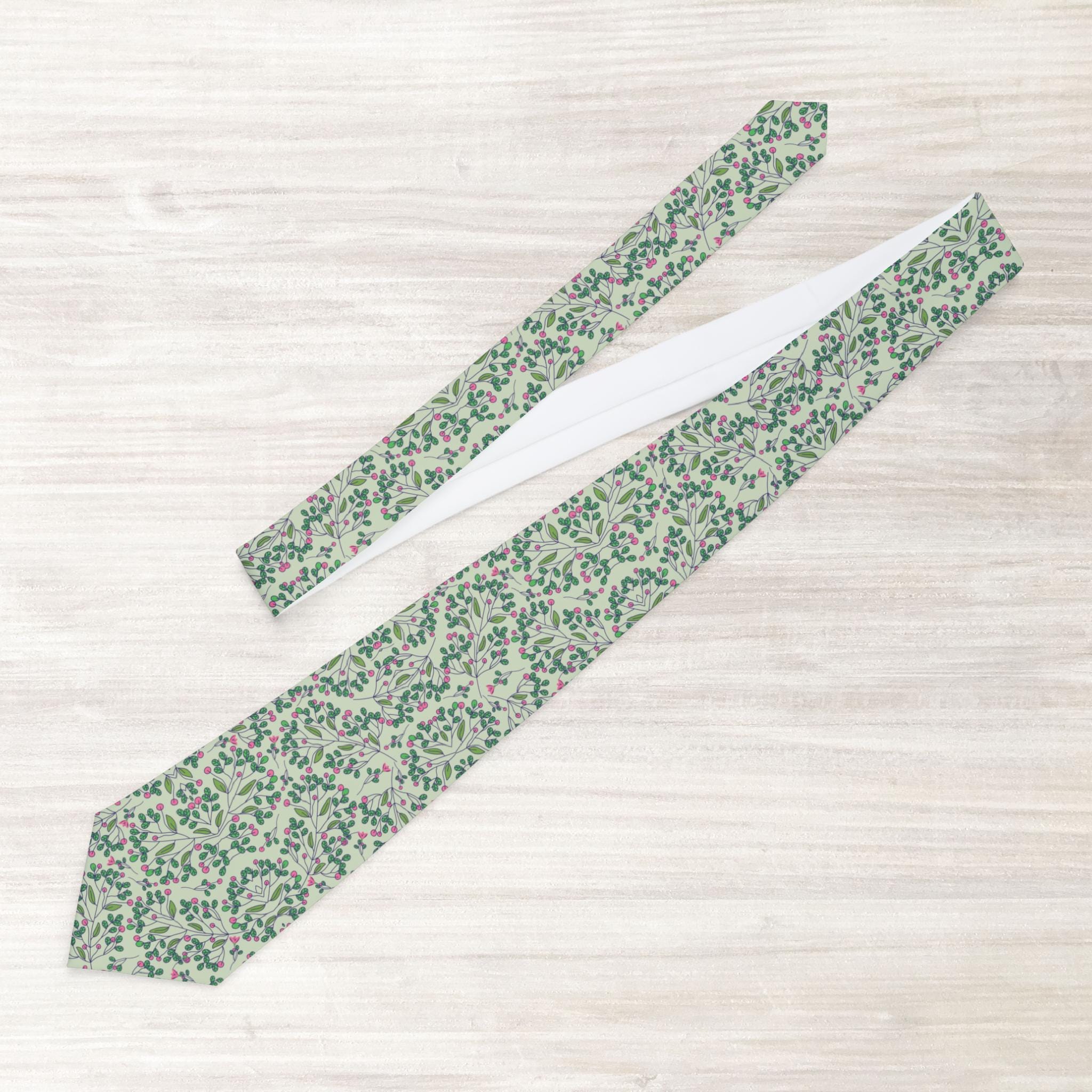 Sage Green Floral Leaf Tie, Spring Flower Buds Botanical Neck Tie Gift ...