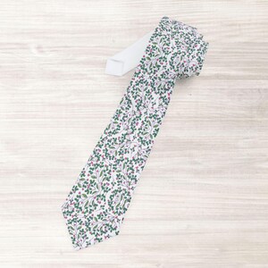 Sage Green Floral Leaf Tie, Spring Flower Buds Botanical Neck Tie Gift ...
