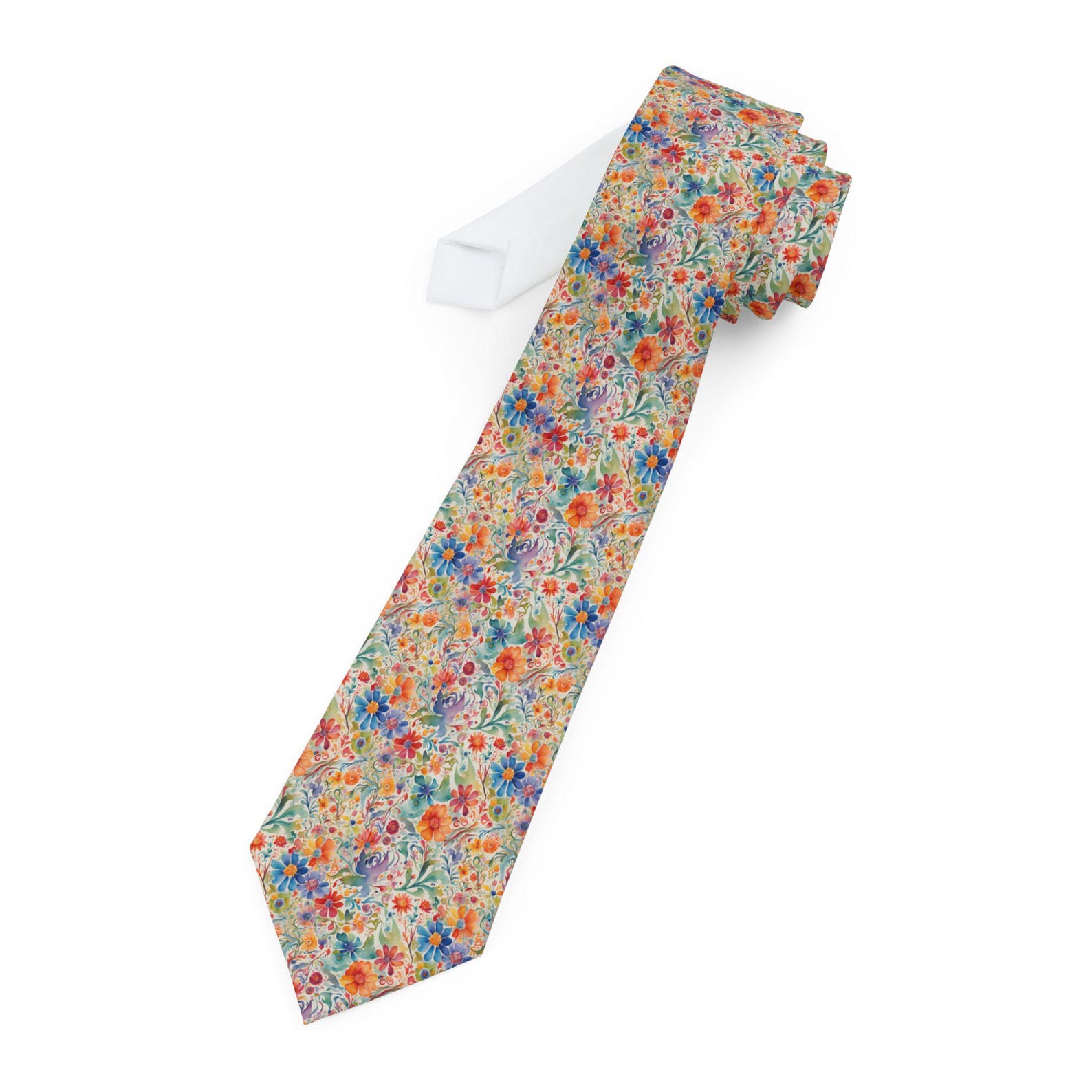 Whimsical Watercolor Floral Neck Tie, Colorful Artsy Nature-inspired ...