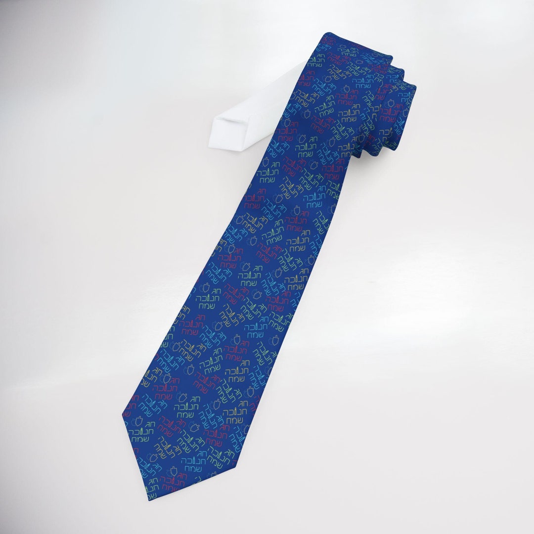 Hanukkah Draidel Neck Tie Gift for Chanukah, Mens Hebrew Letters Happy ...