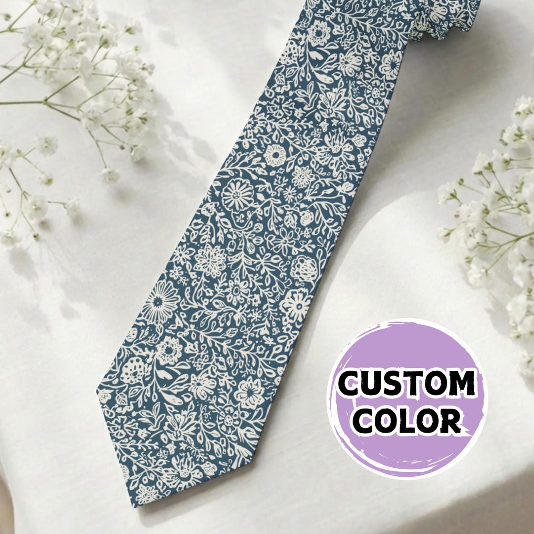 Custom Color Floral Wedding Tie, Botanical Flowers Necktie, Groomsmen ...