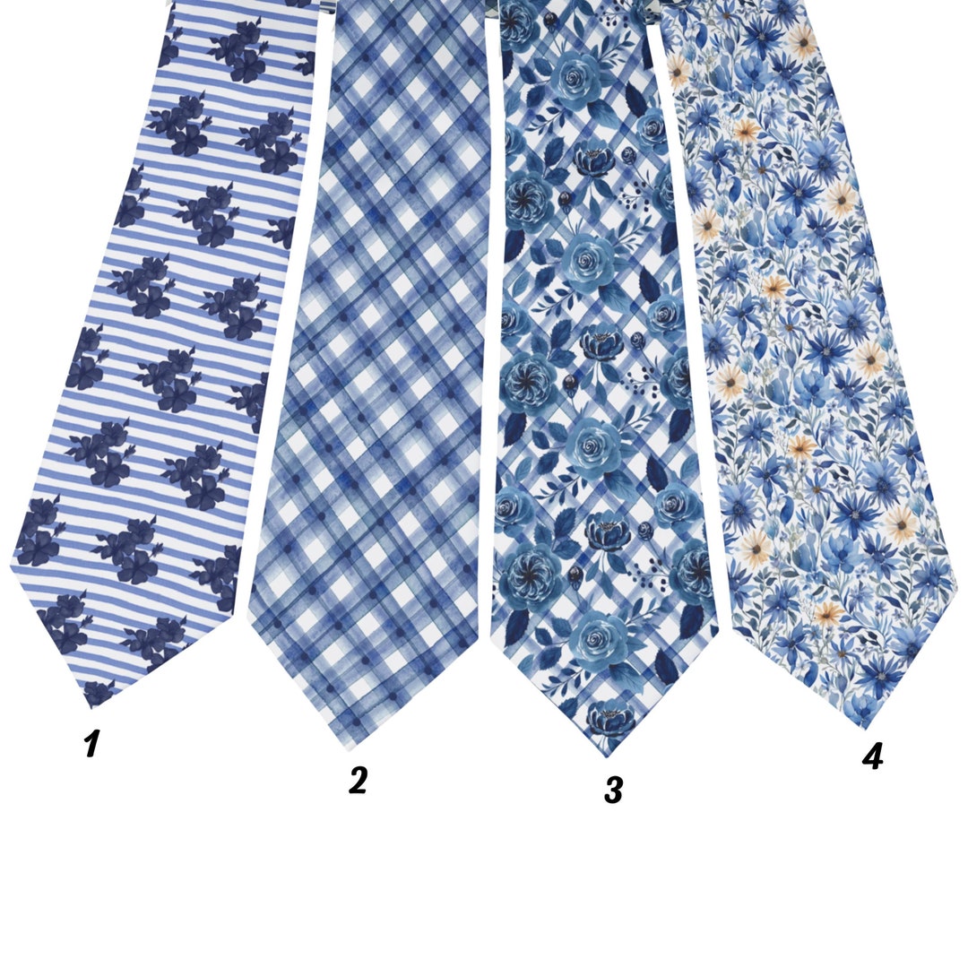 Blue Floral Ties, Striped Flowers and Crosshatch Matching Ties for ...