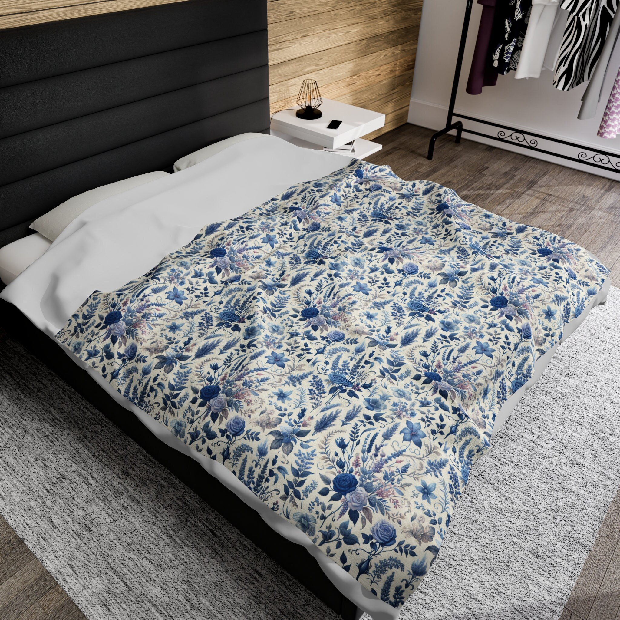 Country Flowers Blanket, Blue Floral Blanket, Floral Throw Blanket ...