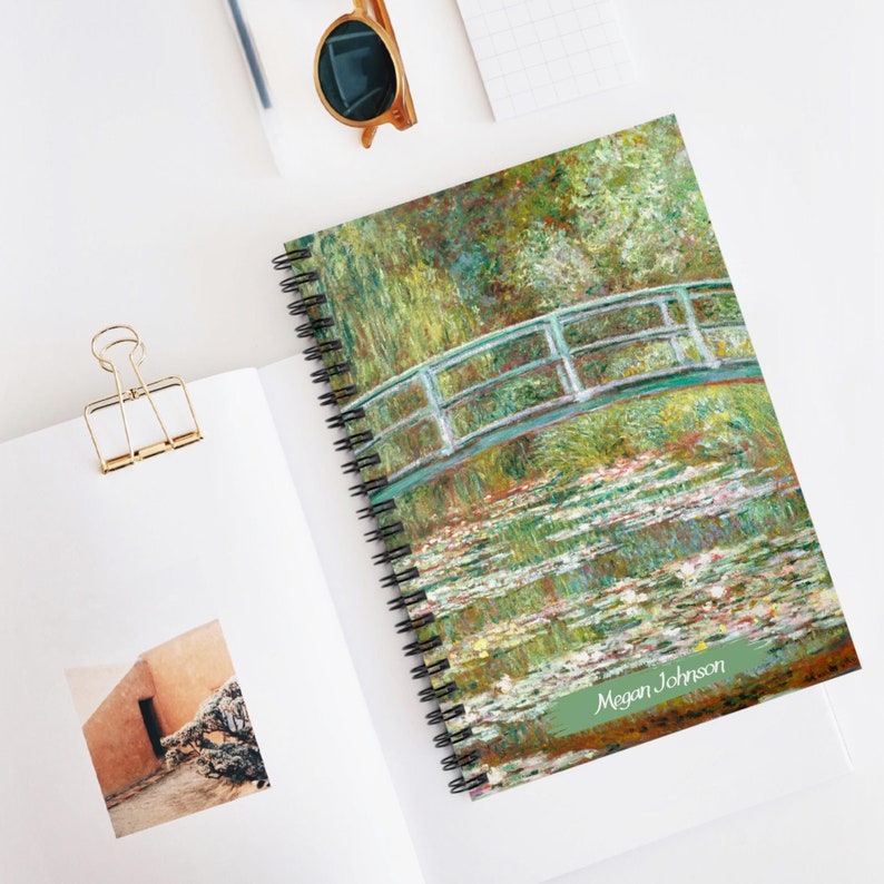 Custom Name Claude Monet Waterlily Bridge Notebook Personalized Fine ...