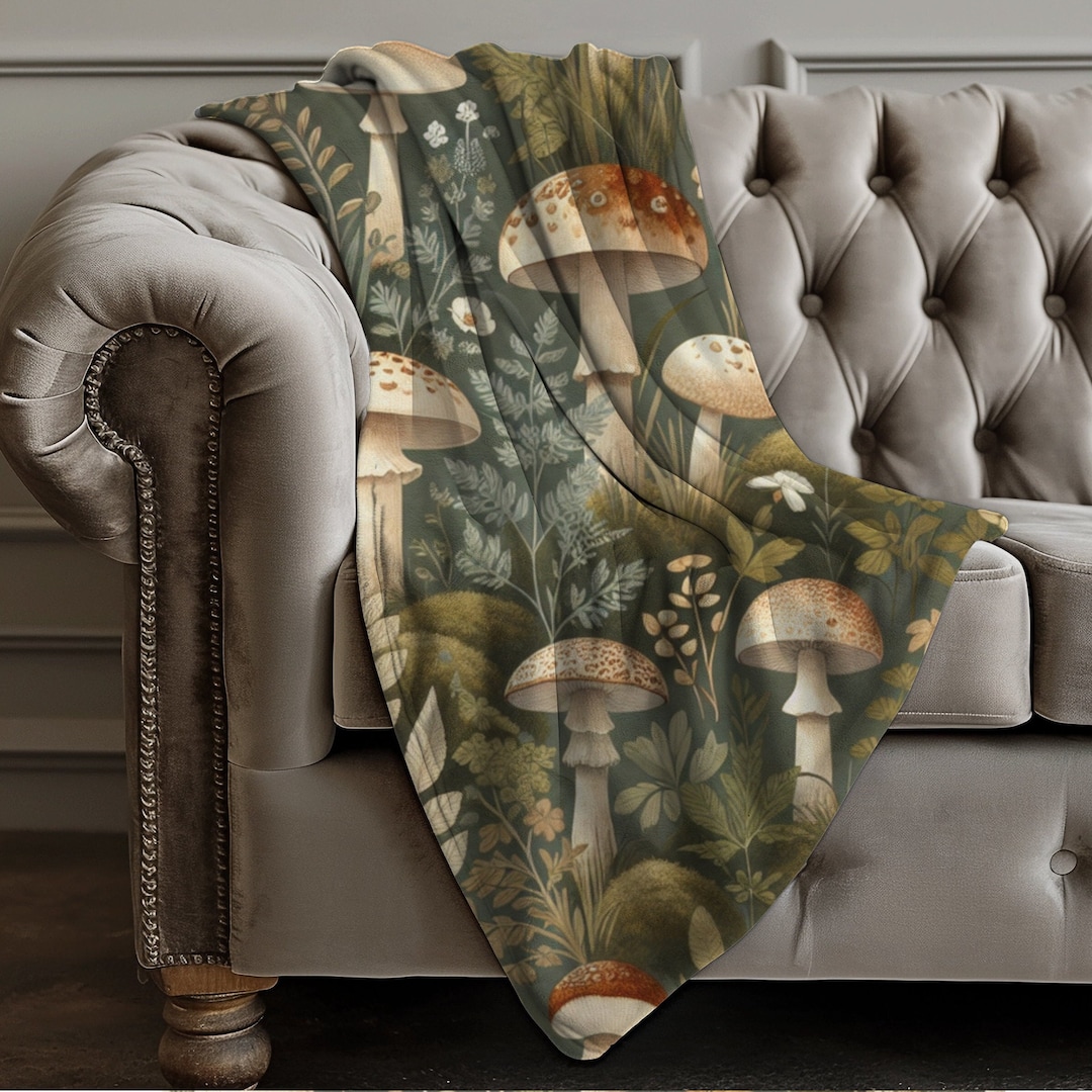 Cottagecore Mushroom Blanket Gift, Mushroom Forest Blanket, Fantasy ...