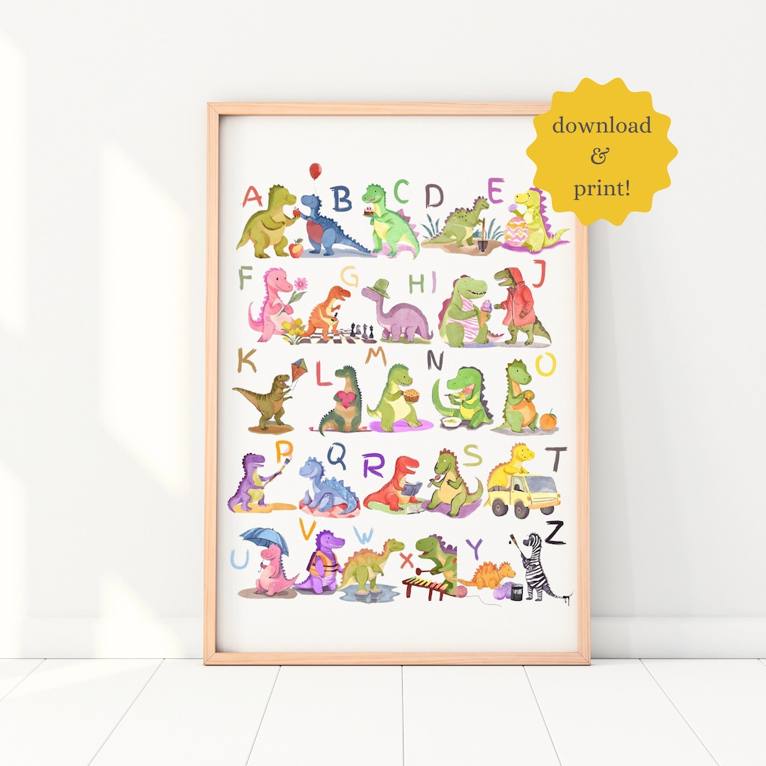 Dinosaur Alphabet Poster, ABC Printable Art, Dinosaur Printable Abcs ...