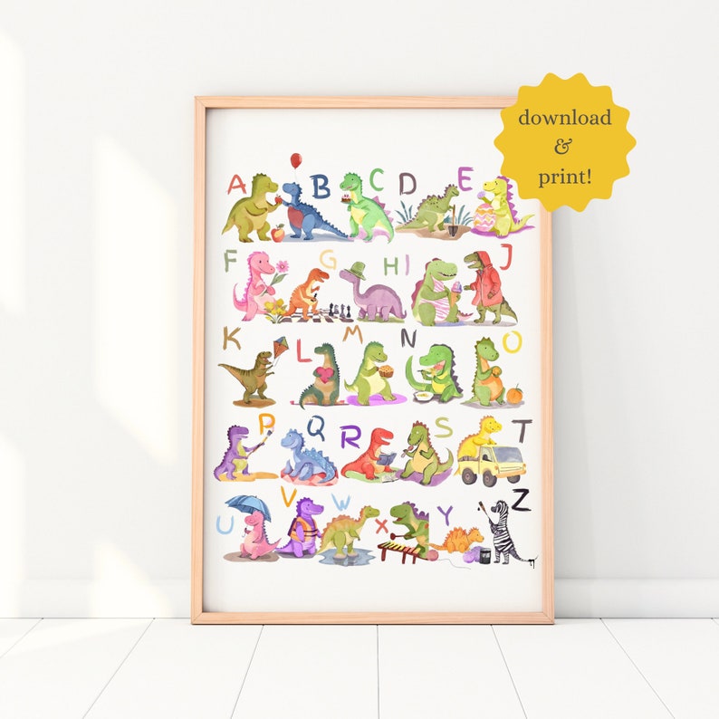 Dinosaur Alphabet Poster ABC Printable Art Dinosaur - Etsy