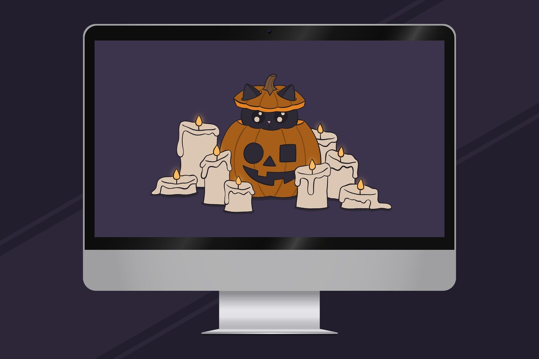 Pumpkin Cat Desktop Wallpaper HD | Autumn Halloween Background - Etsy