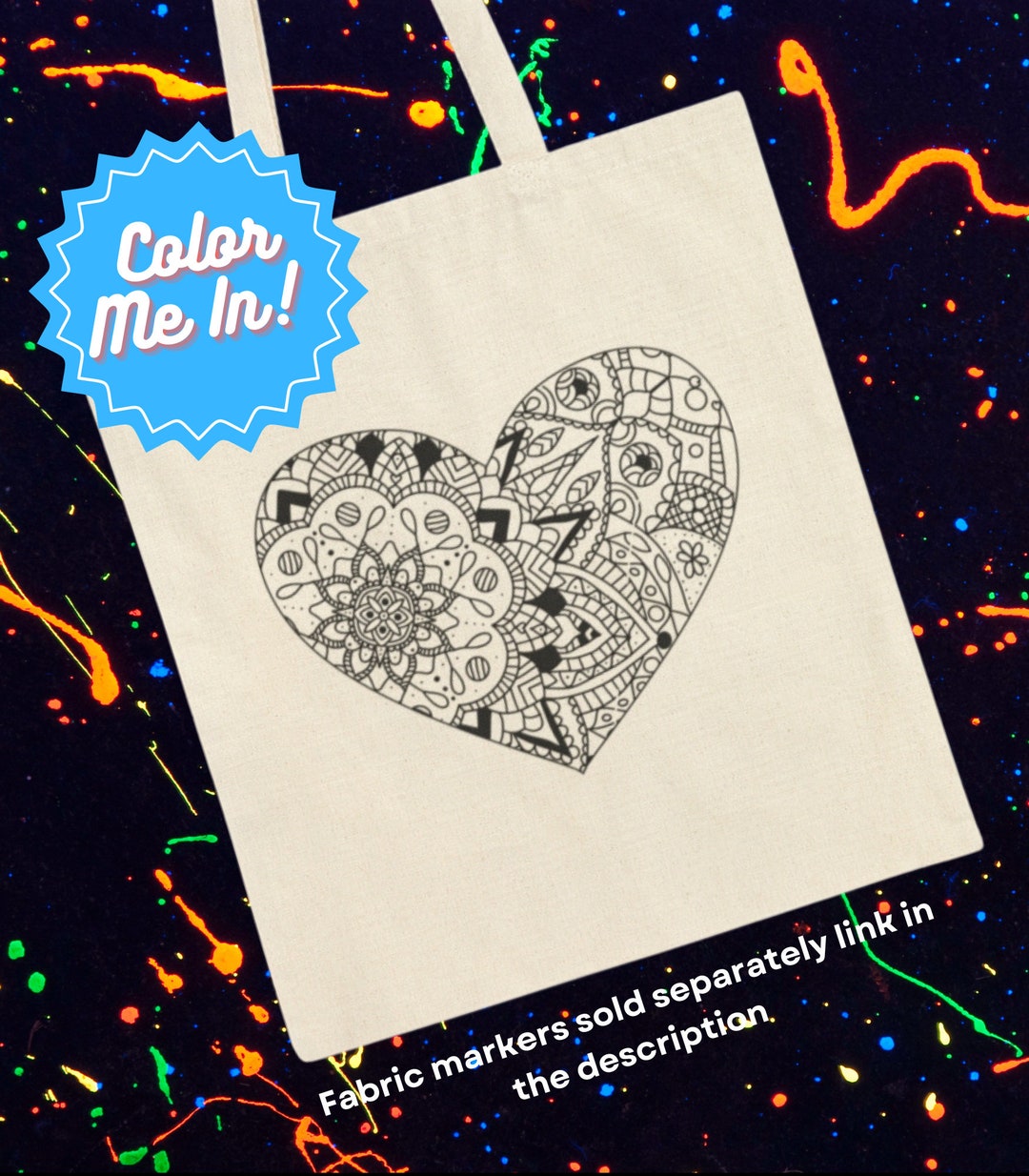 Heart Coloring Tote Bag Color Me in Tote Bag Color Me - Etsy