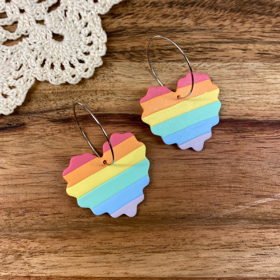 Pastel Rainbow Heart Earrings Pride Earrings Polymer Clay Earrings ...