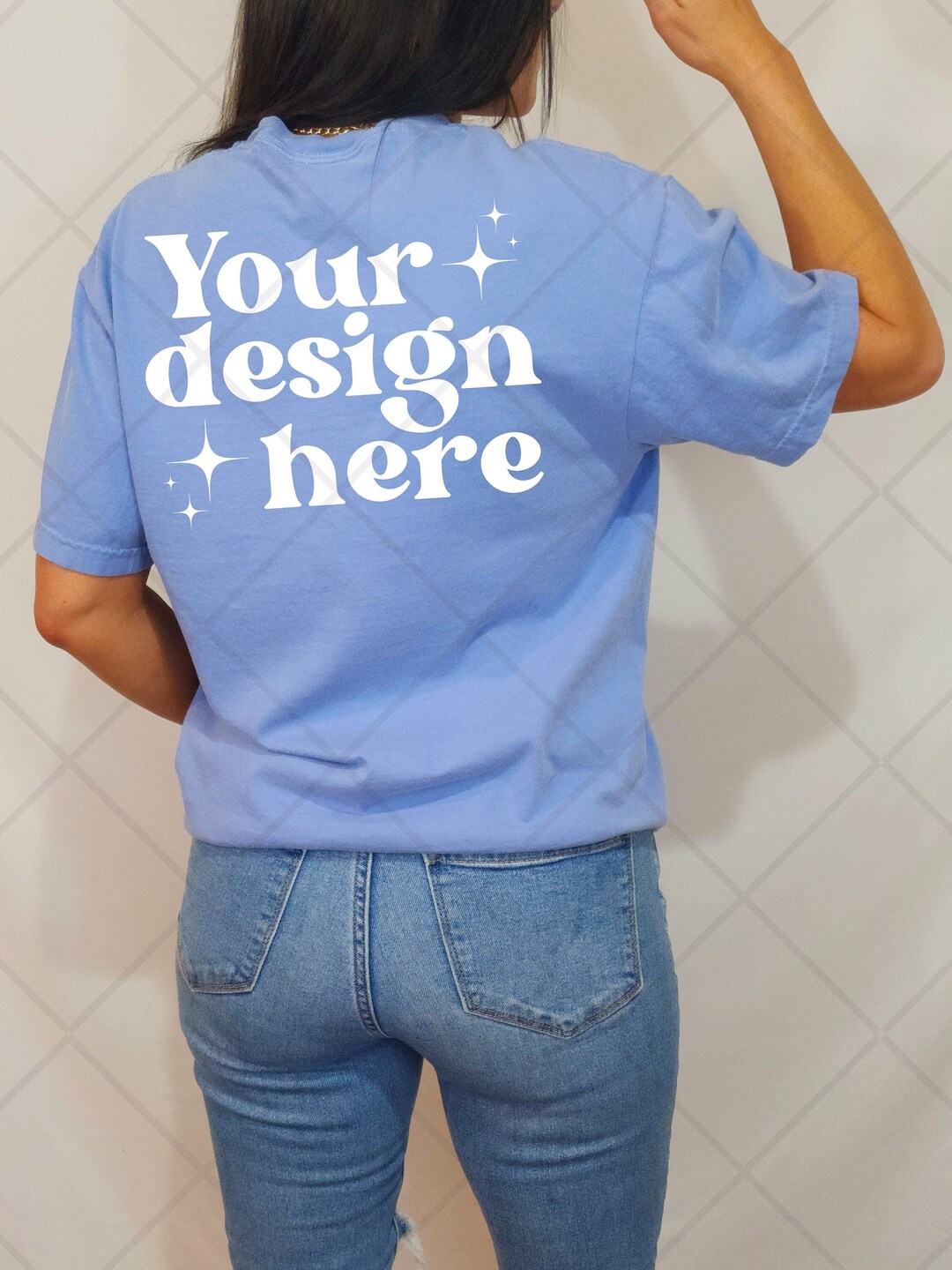 C1717 Washed Denim Back View Mockup, Comfort Colors T-shirt Mock, 1717 ...