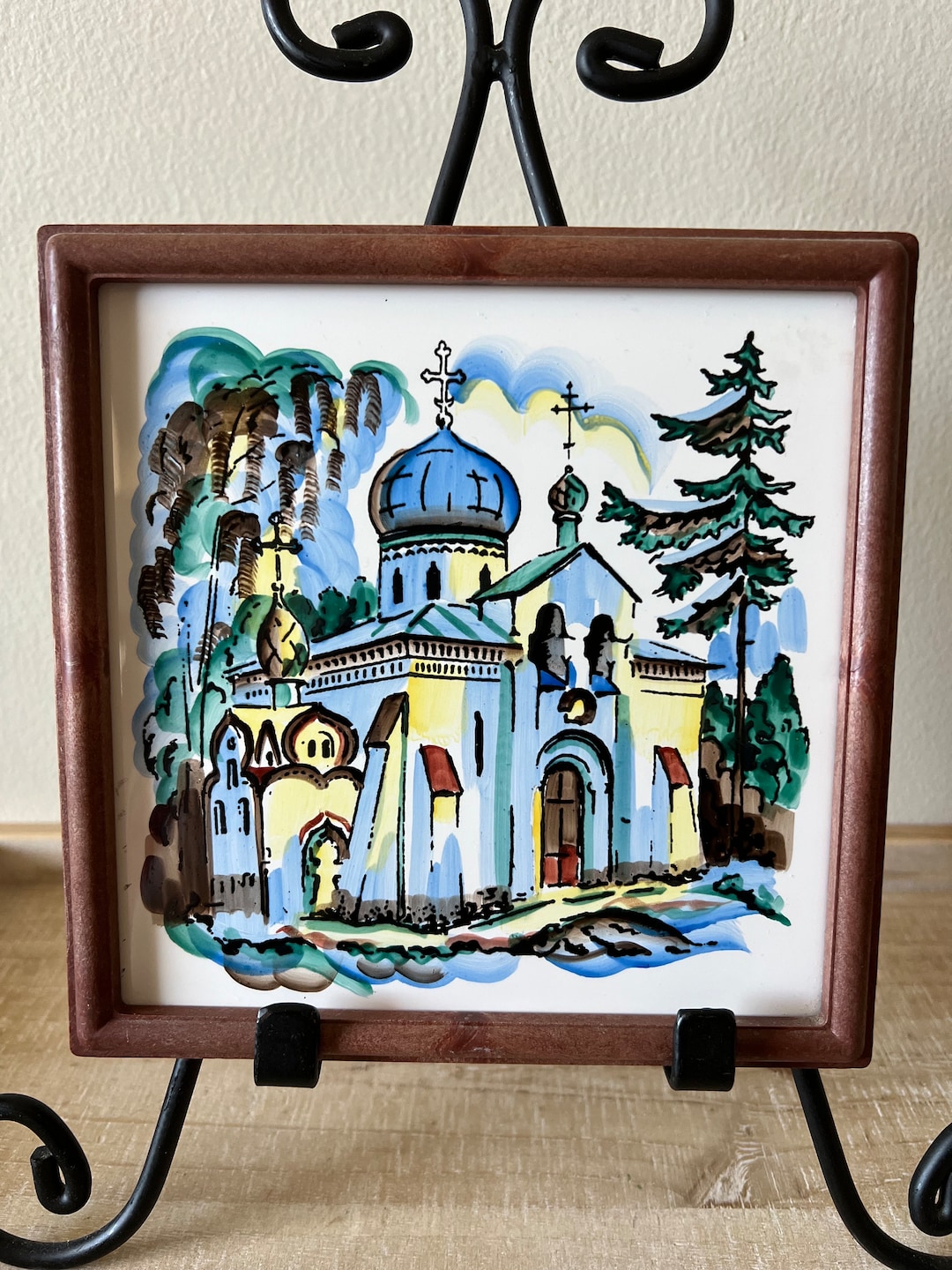 Framed Ceramic Hand Painted Tile 6 X 6 Soviet Era Moscow, Russia 1989 ...