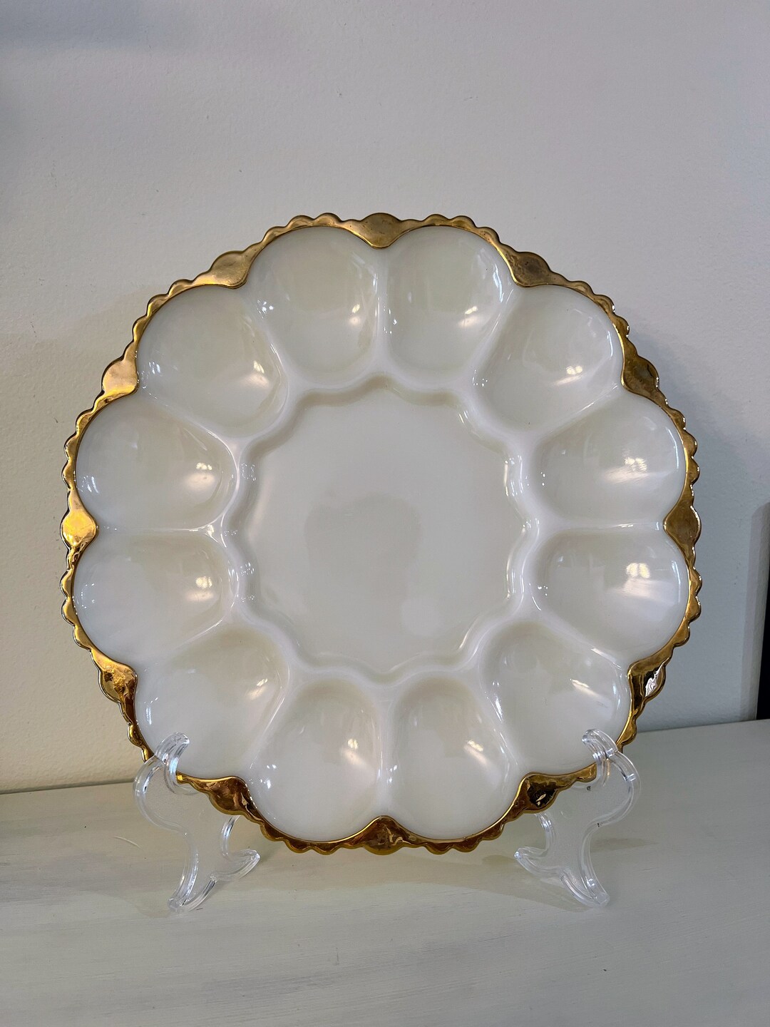 Anchor Hocking Fire King White Milk Glass Oyster or Deviled Egg Server ...