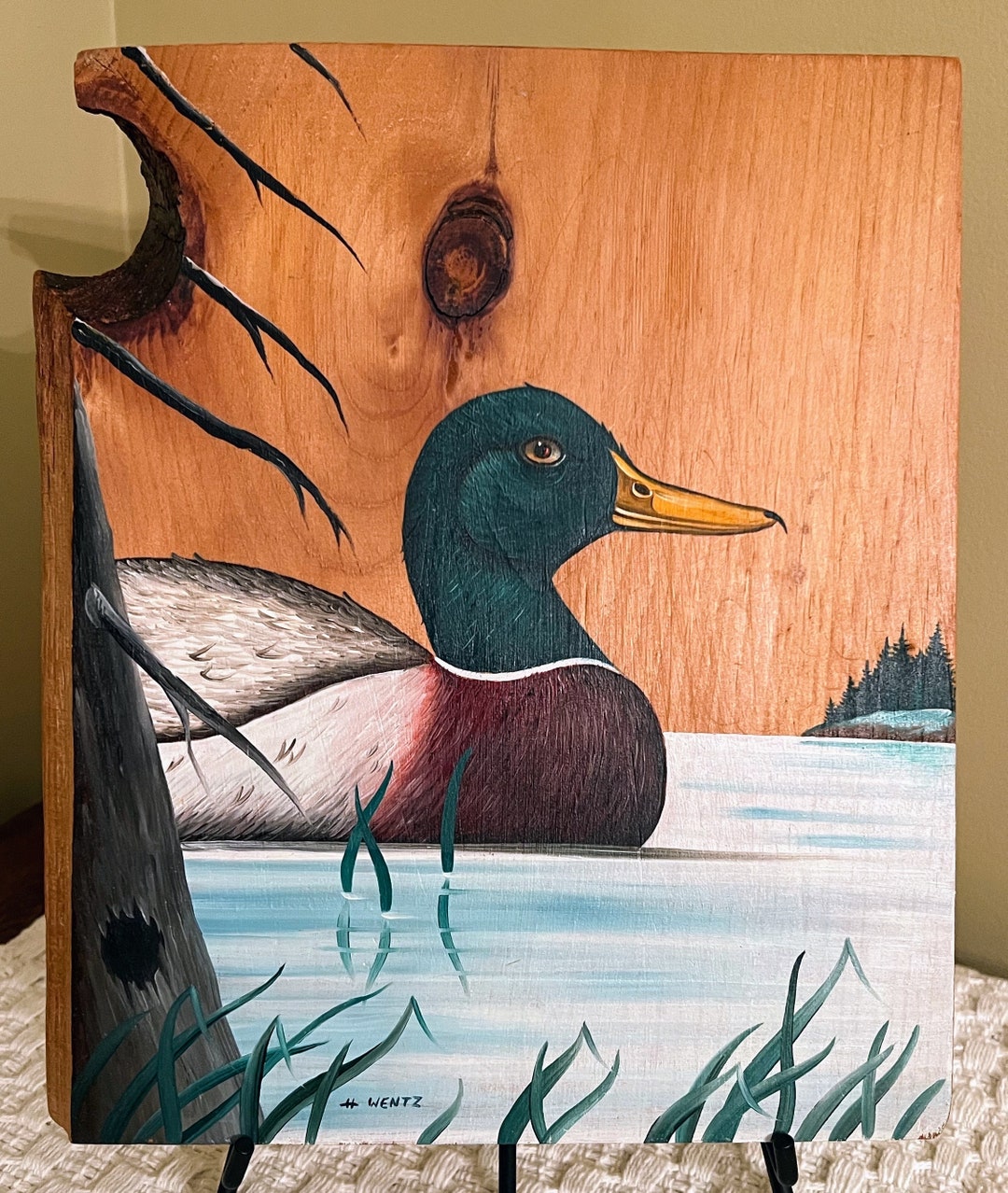 Original One of a Kind Hand Painted Mallard Duck Atwork on a Solid Wood ...