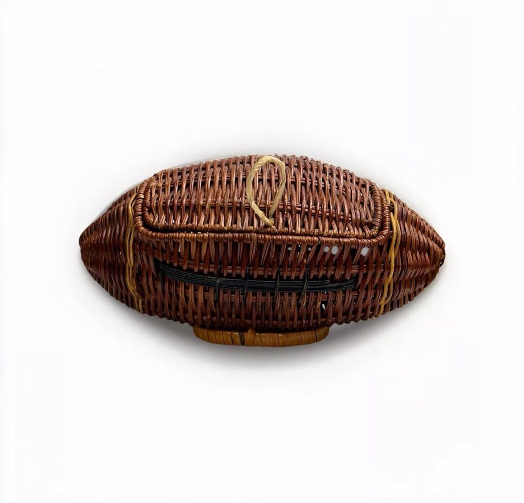 Vintage Wicker Rattan Football Shaped Basket With Lift up Lid - Etsy