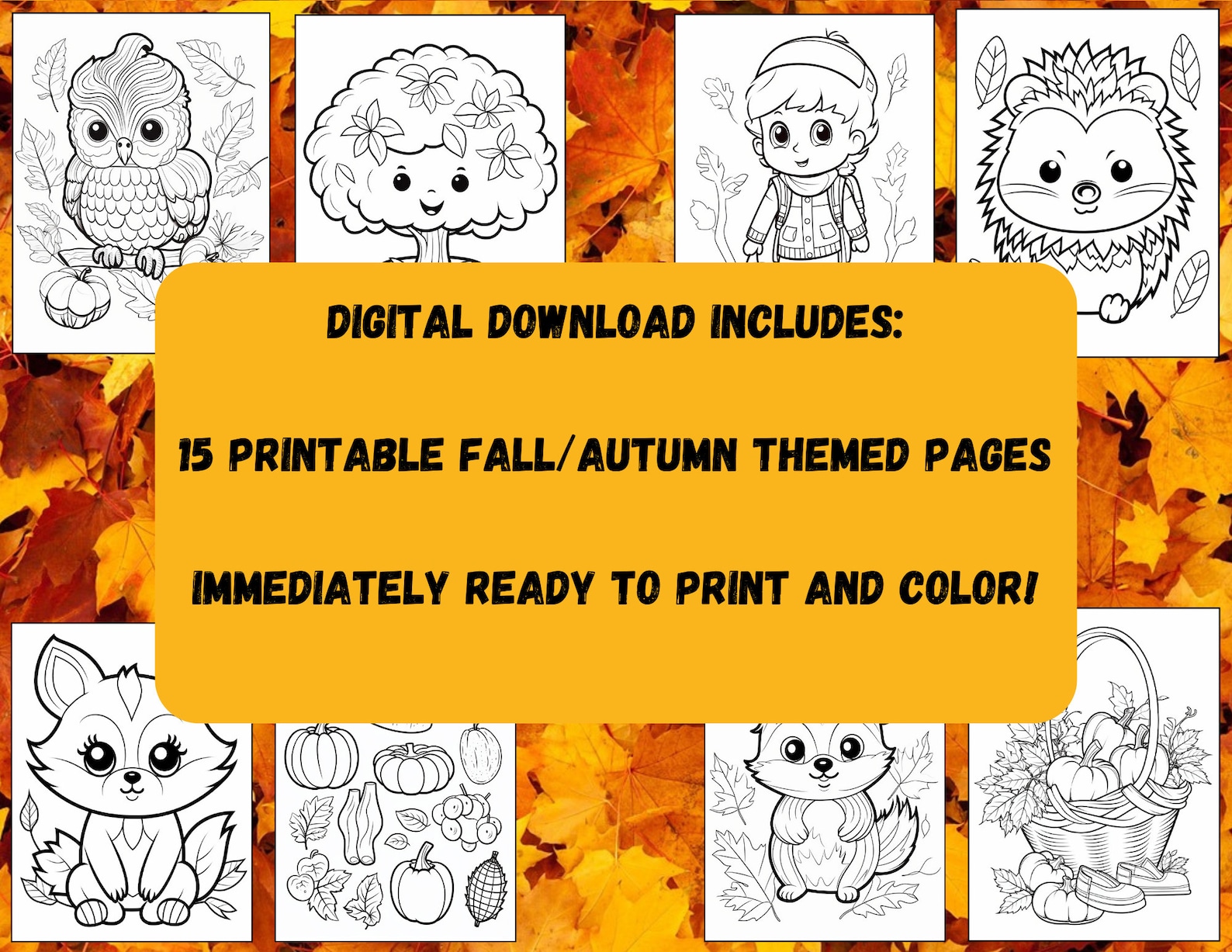 Cute Fall Coloring Pages, 15 Autumn Coloring Pages for Kids, Autumn ...
