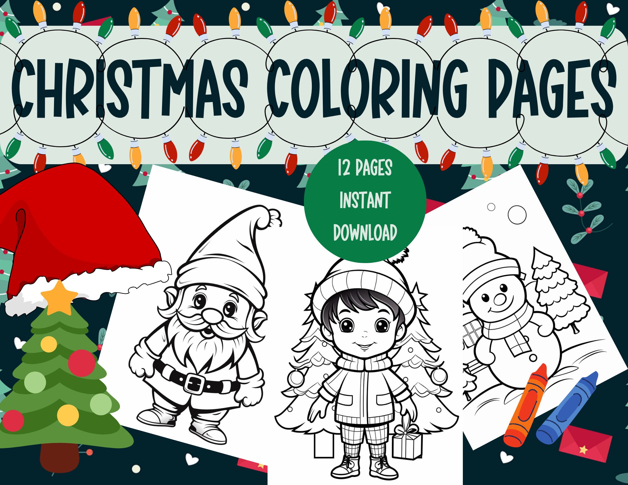 Christmas Coloring Pages, 12 Printable Christmas Tree Santa Coloring ...