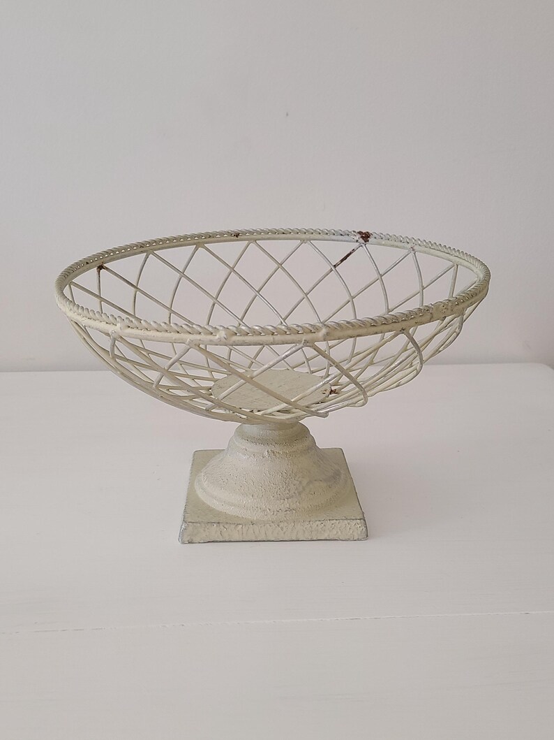 Vintage Wire Pedestal Basket – Farmhouse Fruit Bowl or Holiday ...