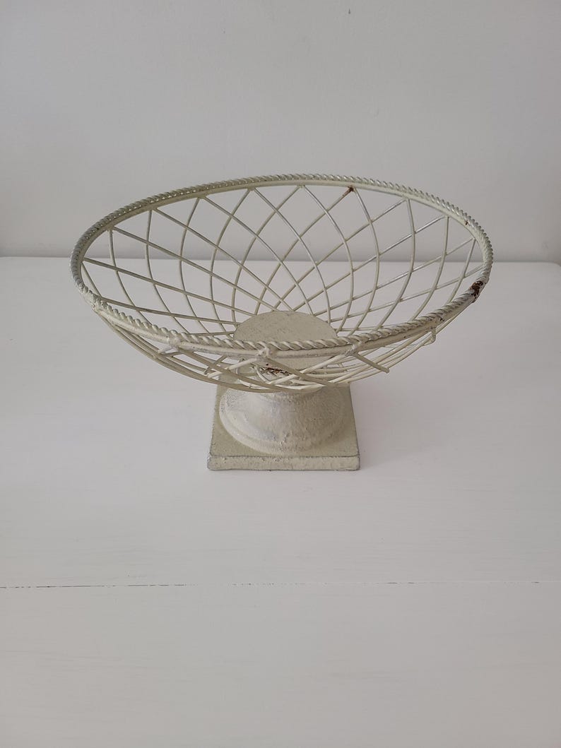 Vintage Wire Pedestal Basket – Farmhouse Fruit Bowl or Holiday ...
