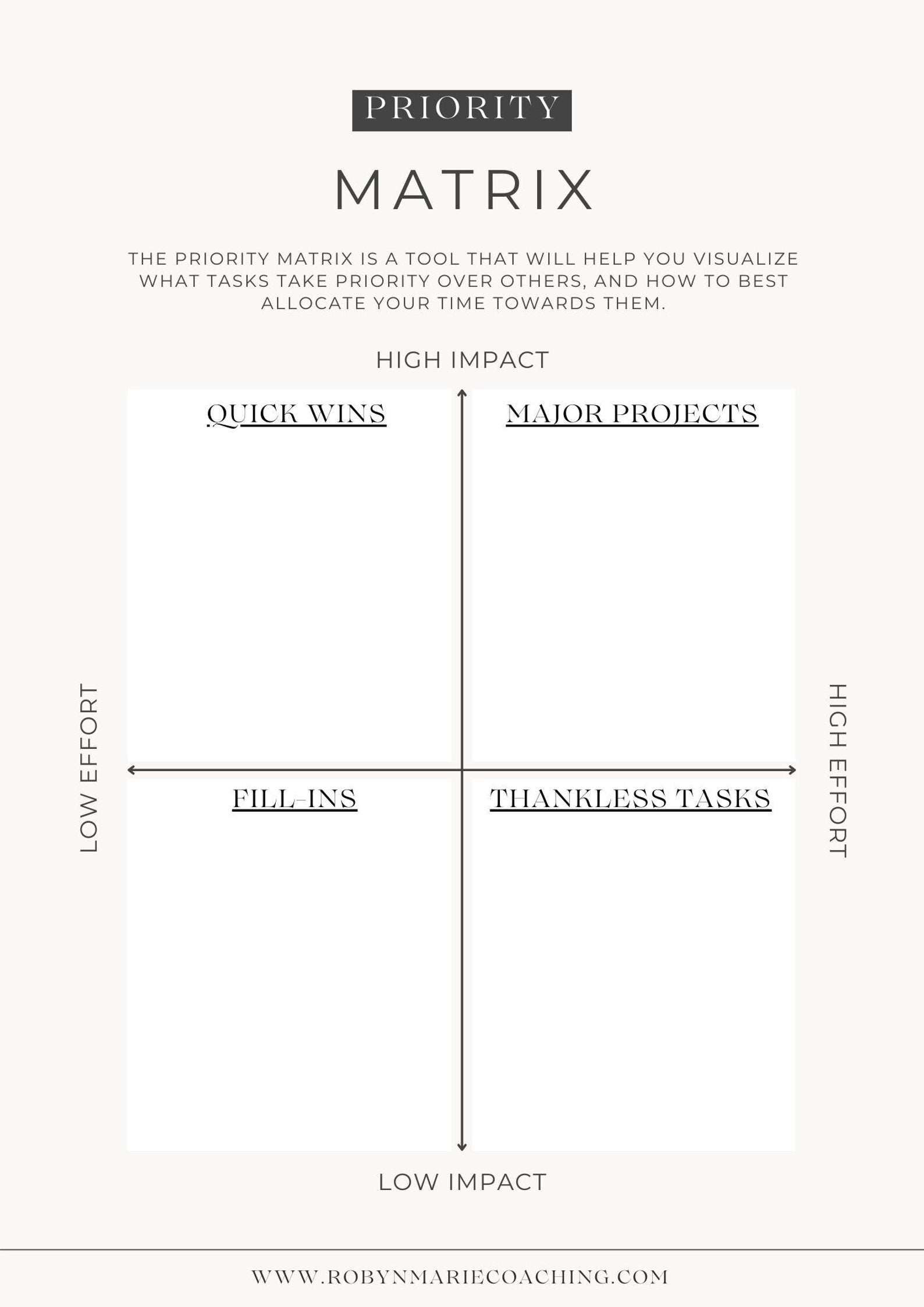 Printable Priority Matrix Worksheet - Etsy