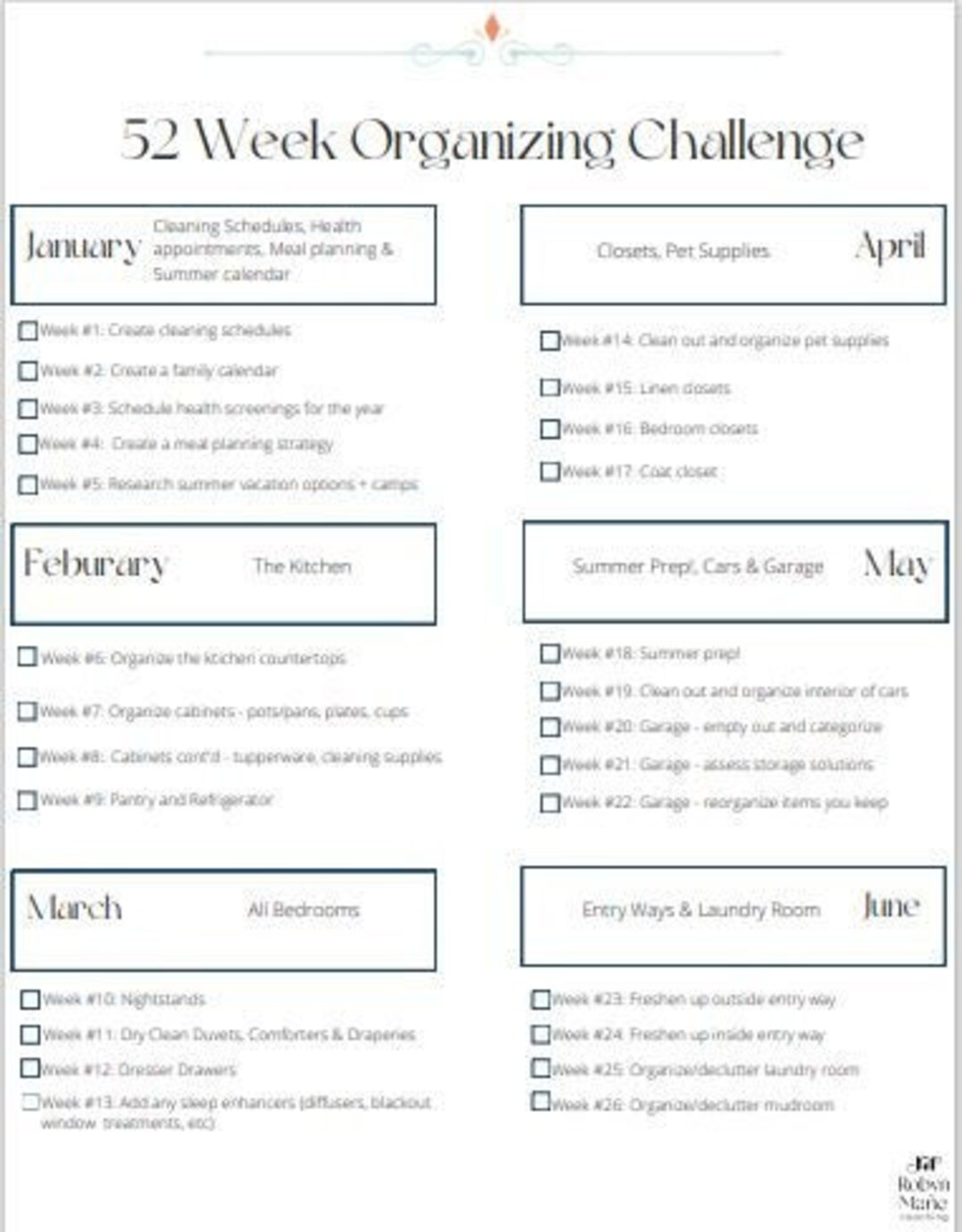 Printable 52-week Home Organizing Chart - Etsy