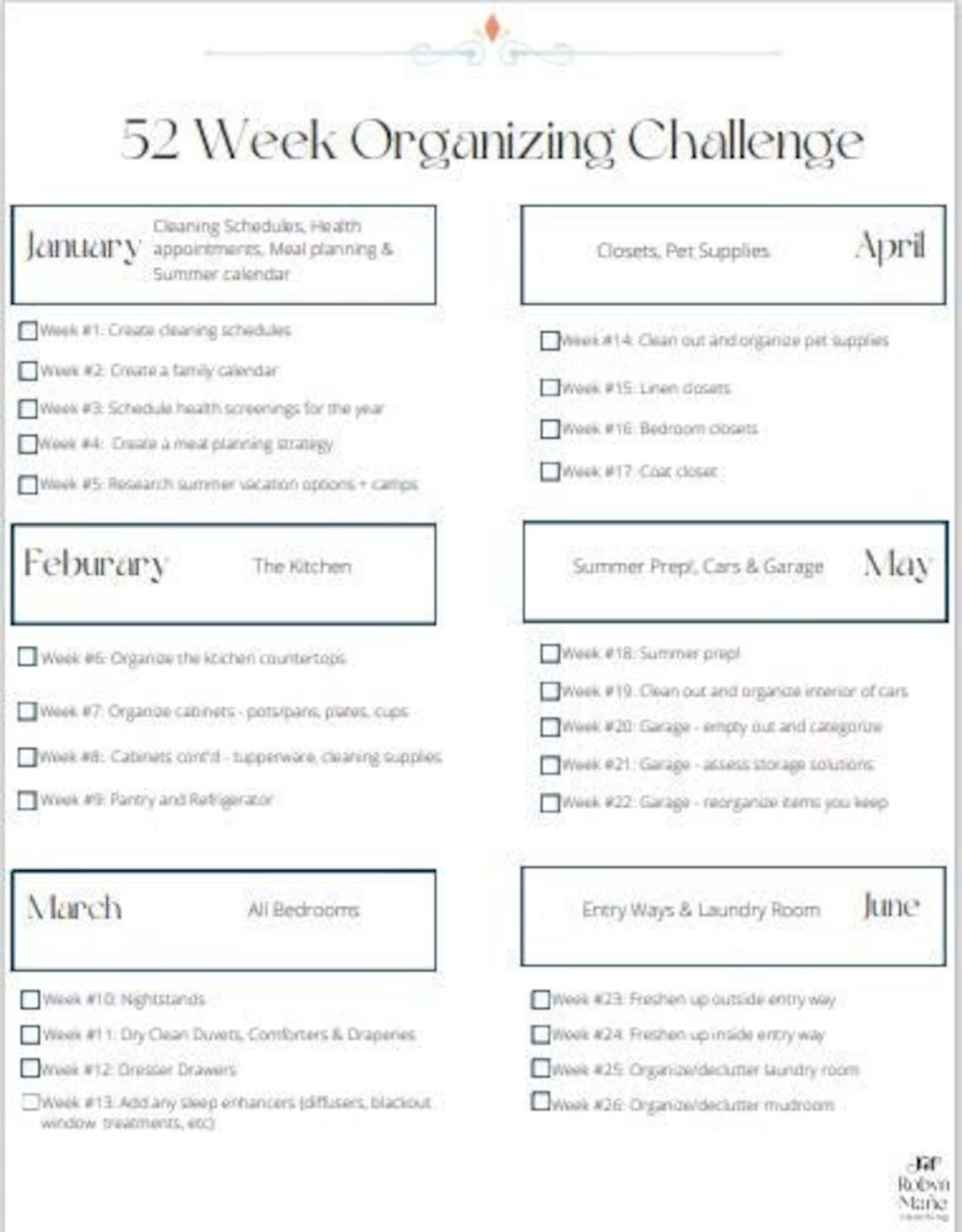 Printable 52-week Home Organizing Chart - Etsy