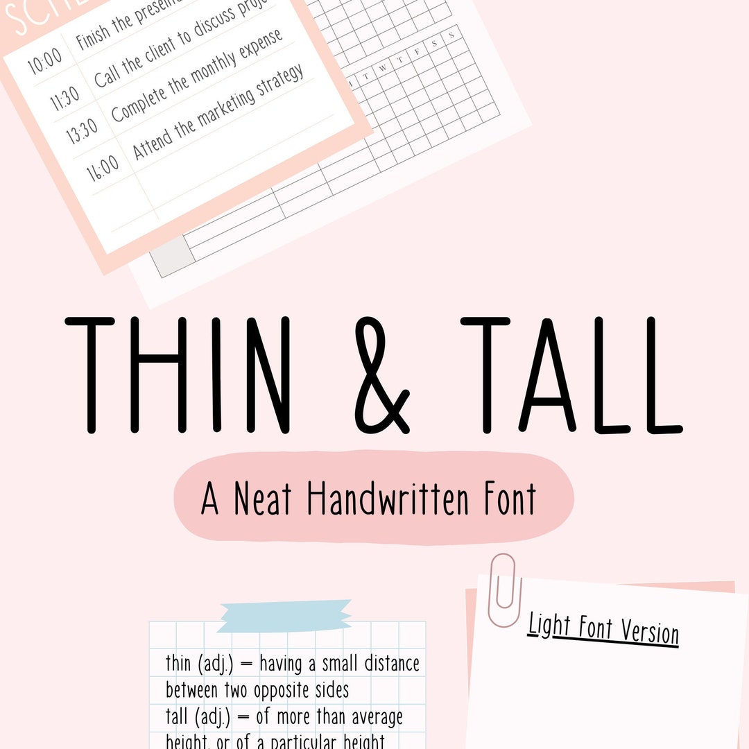 Thin and Tall Font, Neat Handwriting, Goodnotes Font, Digital Note Font ...