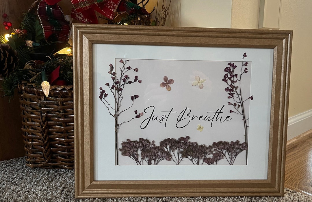 Pressed Flower Frame: 'just Breathe' Quote, Gold Finish - Etsy