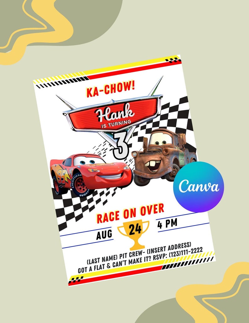 Editable Cars (disney/pixar) Birthday Invitation - Etsy