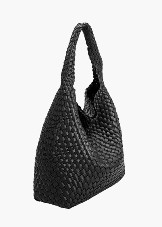 Black Large Woven Tote Bag Designer Handbag Laptop Work Shoulder Bag ...