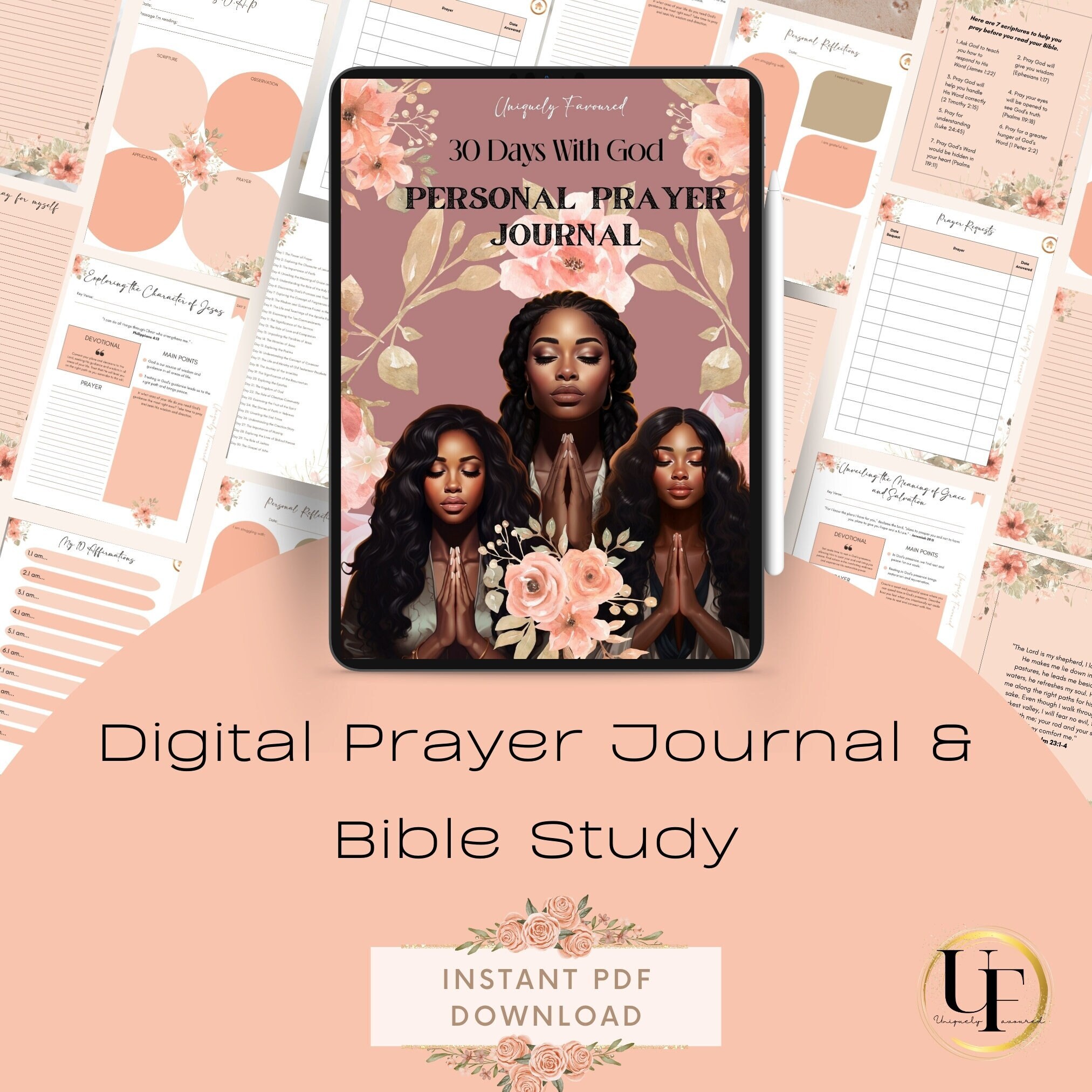 30 Days With God Digital Bible Study Prayer Journal, Christian Journal ...