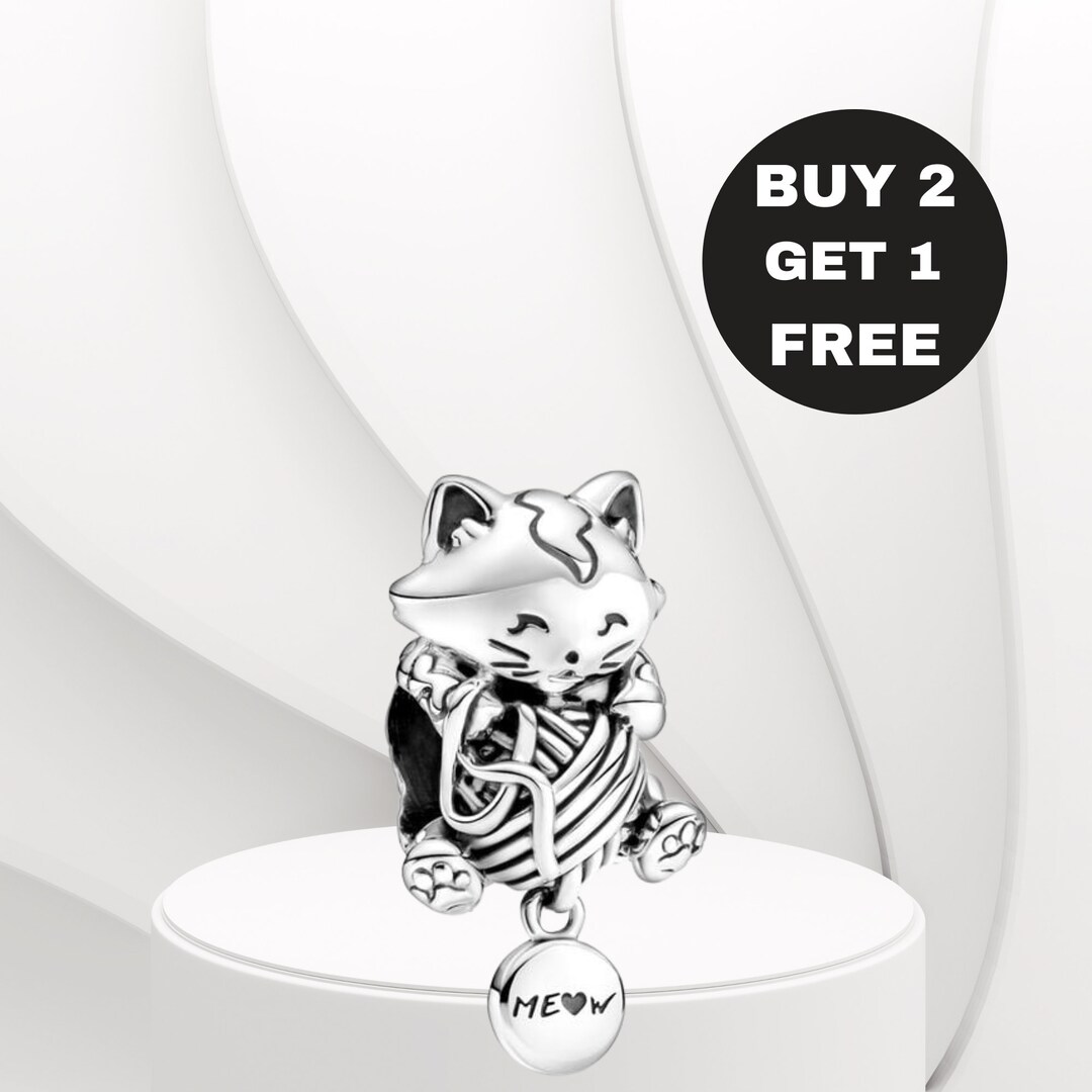 Kitten & Yarn Ball Charm for Pandora Bracelet purr-fect Cat Lover's ...