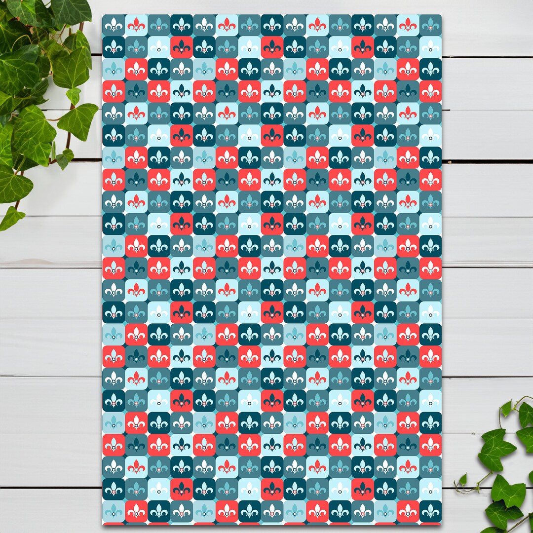 Mid Century, Fleur De Lis Post Card , Gothic Check Pattern Postcard ...