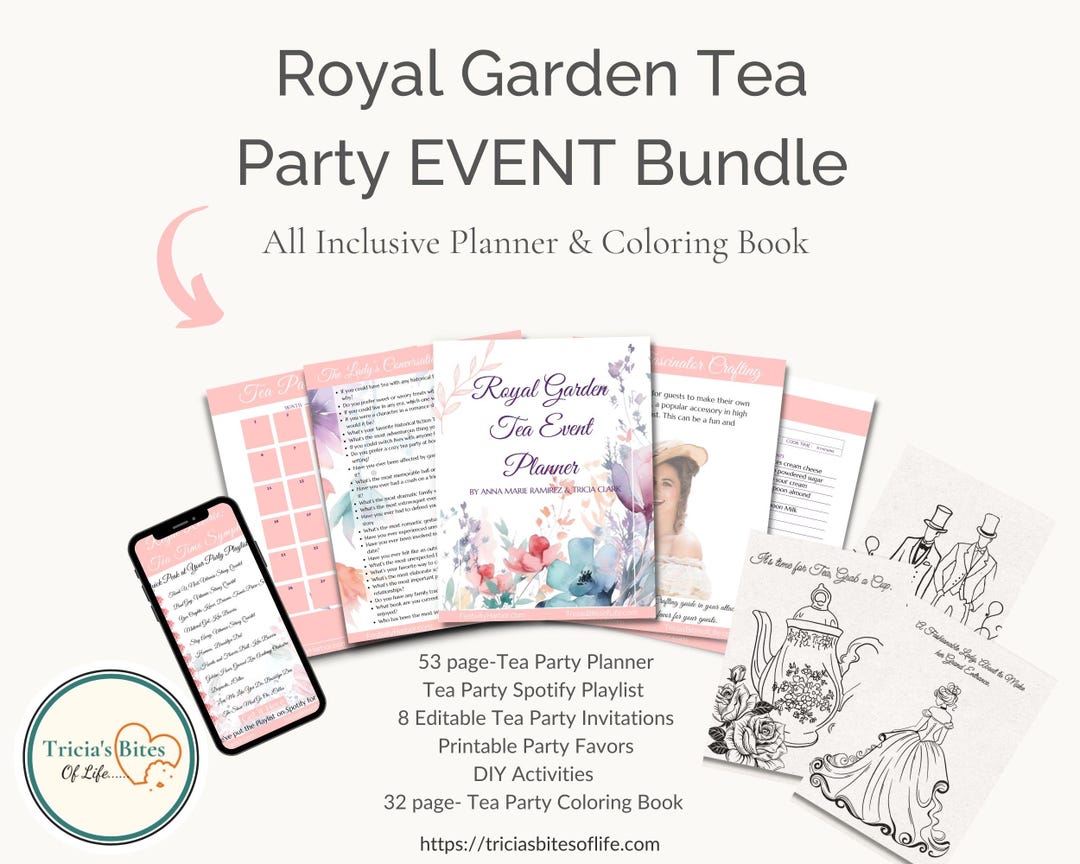Tea Party Planner & Coloring Book Bundle | Royal Garden Theme, Editable ...