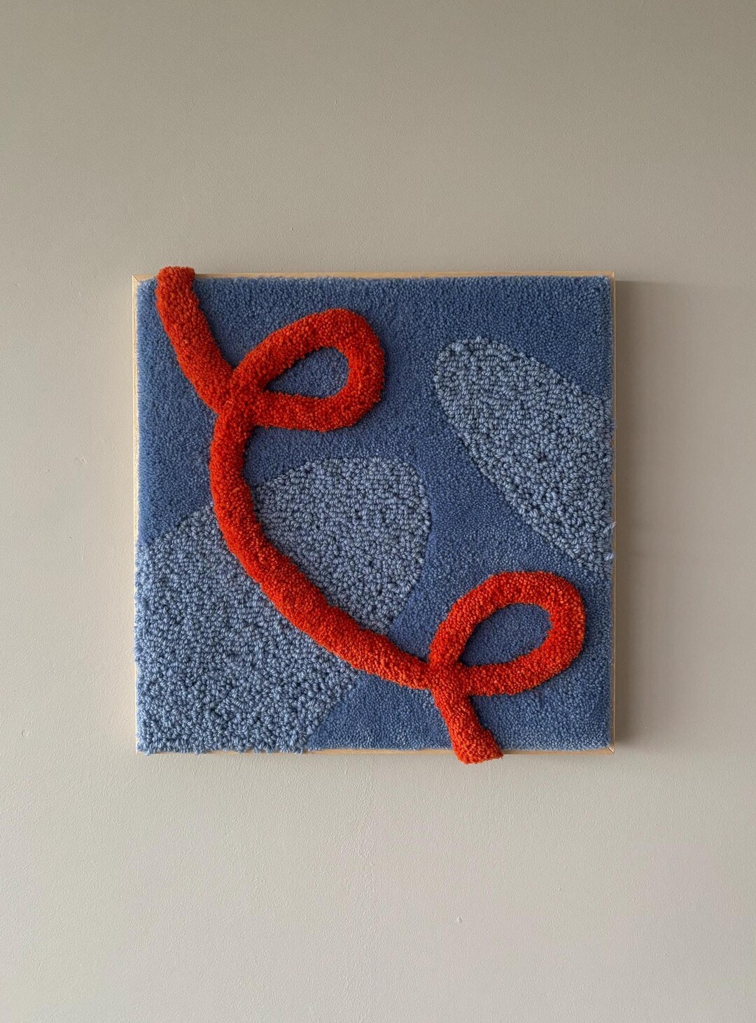 Framed Tufted Wall Art – Light Blue & Orange Wool Piece – Modern ...